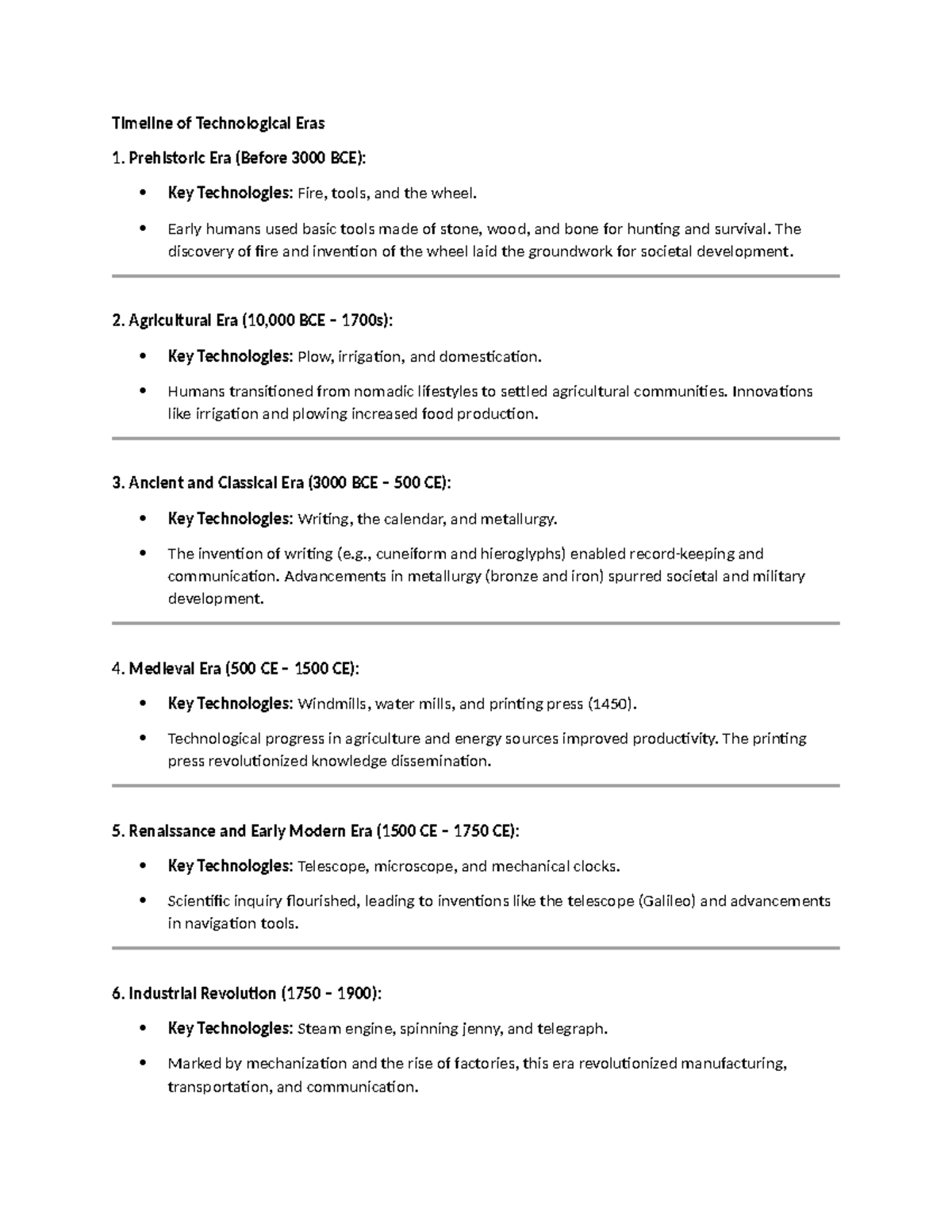 Technological Eras Timeline: A Historical Overview of Innovations - Studocu