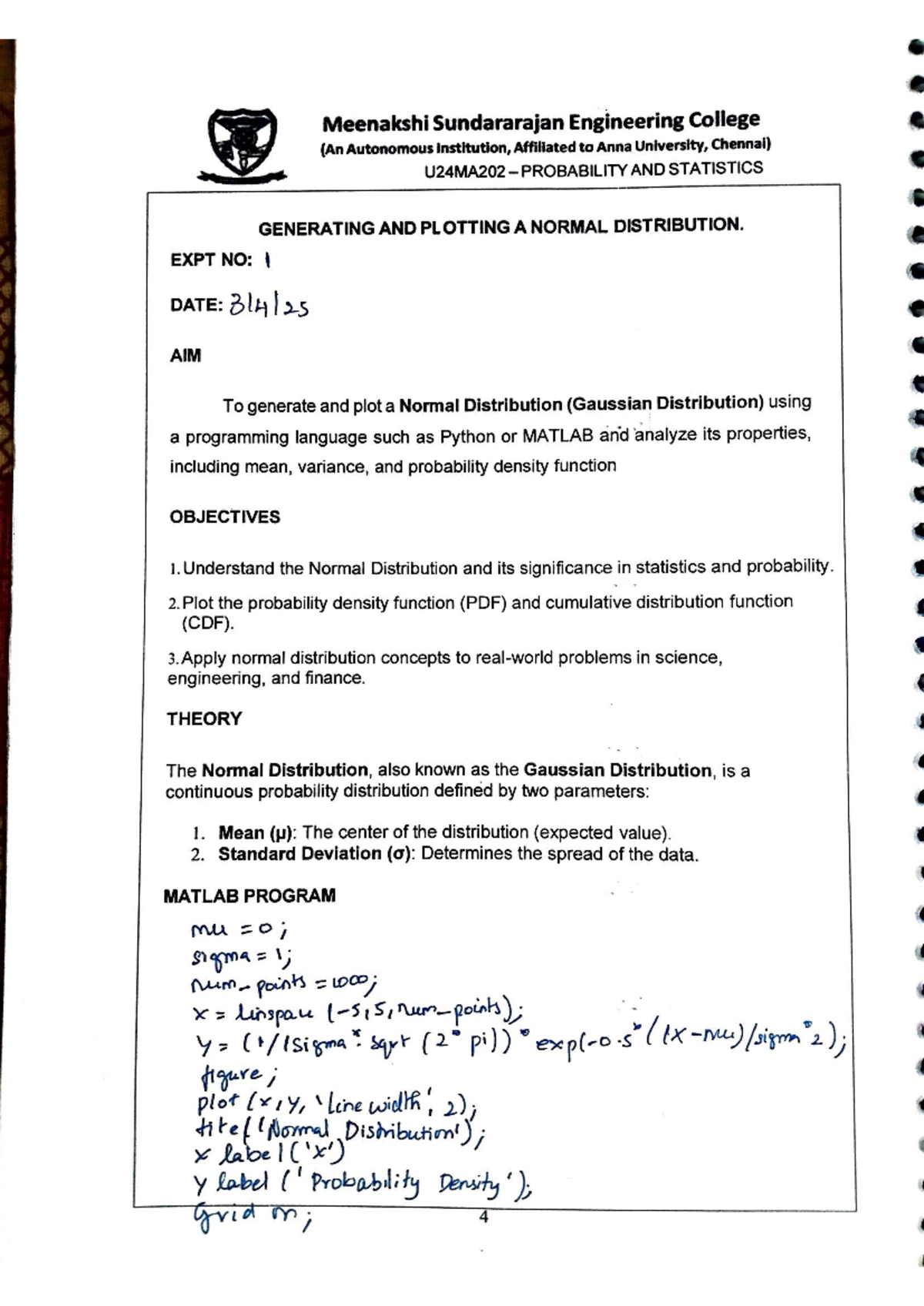 U24MA202 PROBABILITY AND STATISTICS: Normal Distribution & Control ...