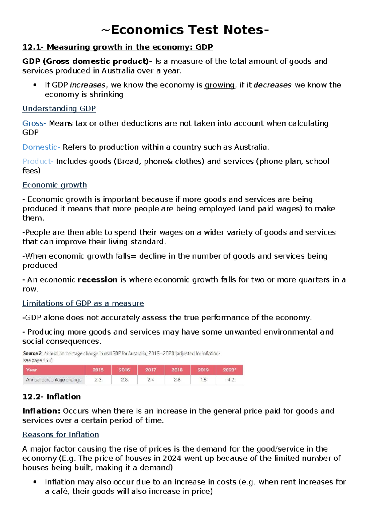 HASS Notes (Econ): Understanding GDP, Inflation, and Economic Growth ...