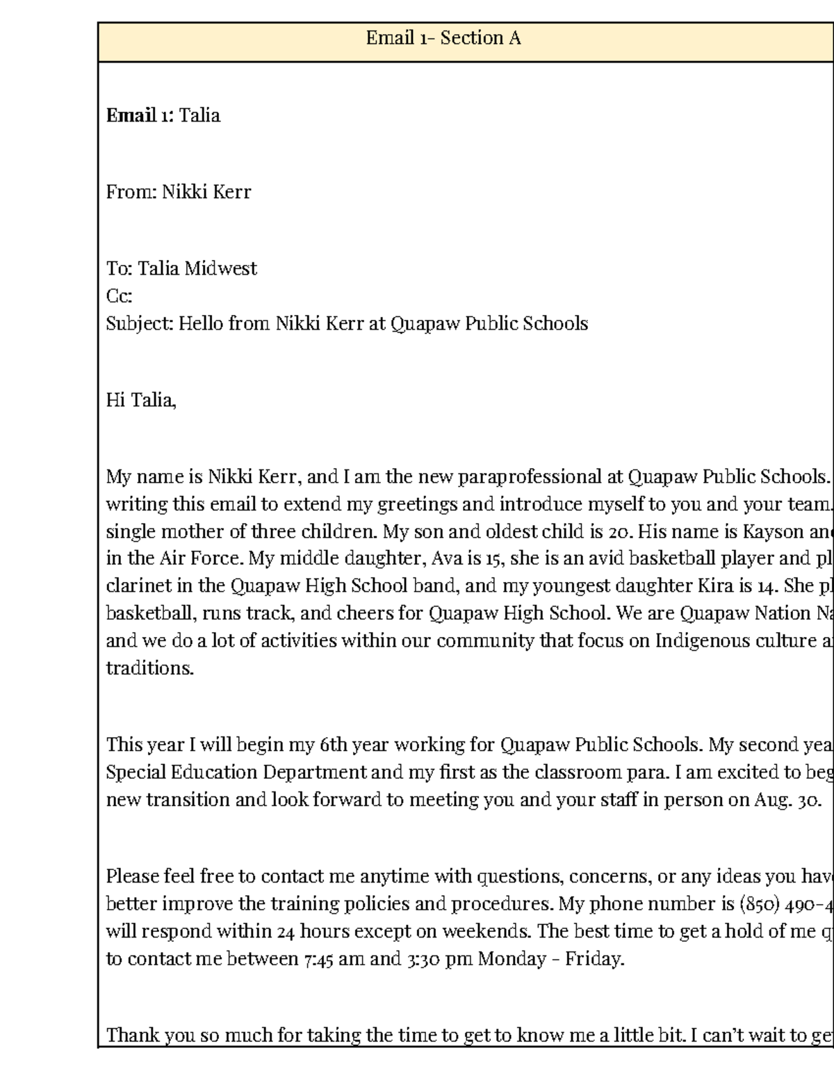 Task 1 Submission: RRM3 D268 - Introductory Emails by Nikki Kerr - Studocu