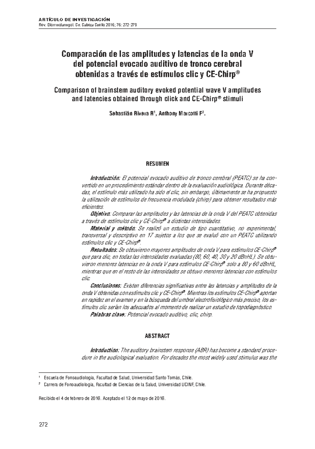 Comparación de Amplitudes y Latencias del PEATC: Estímulos Clic vs ...
