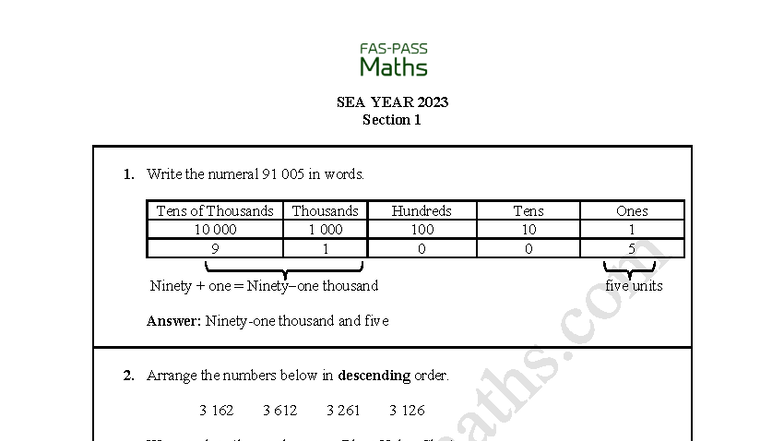 SEA-Maths-2023-Past Paper Solutions and Explanations - Studocu