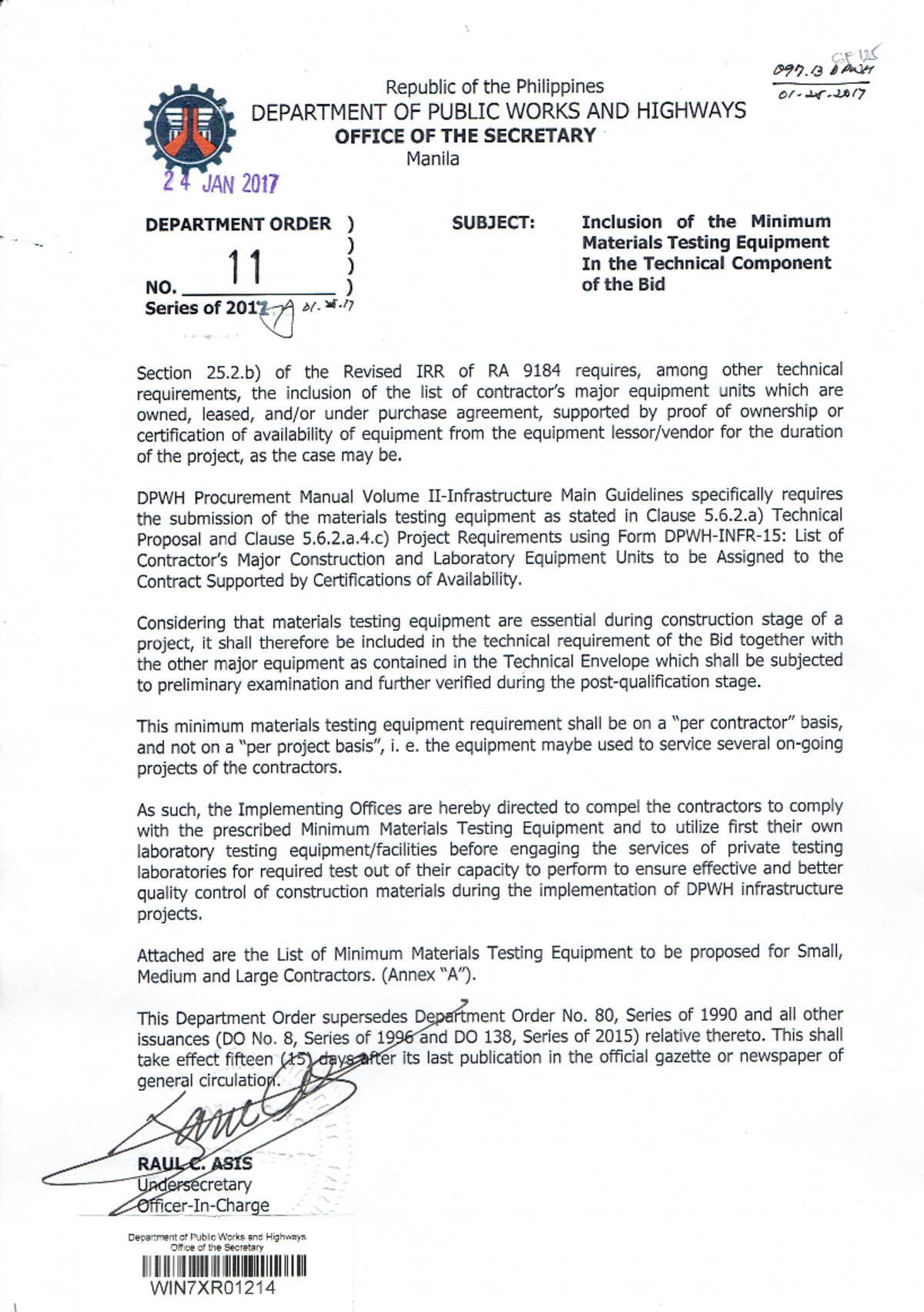 DO 011 s2017: Minimum Materials Testing Equipment for Bids in DPWH ...