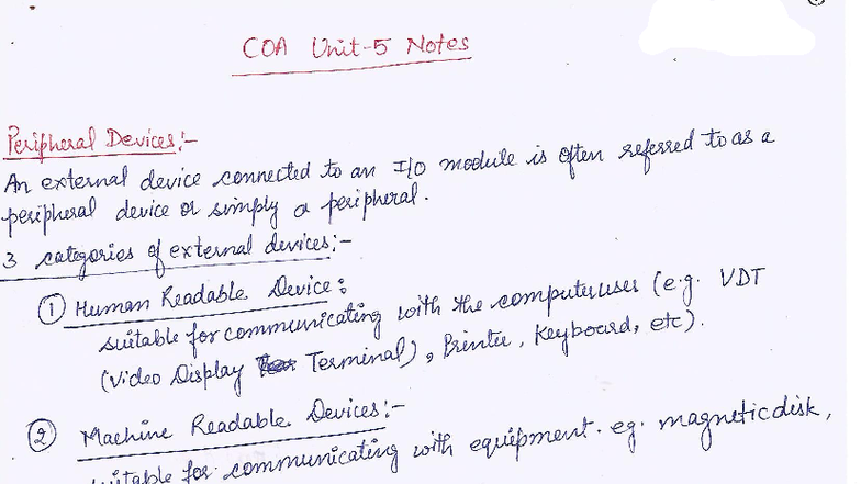COA Notes: Peripheral Devices and I/O Organization (Unit 4) - Studocu