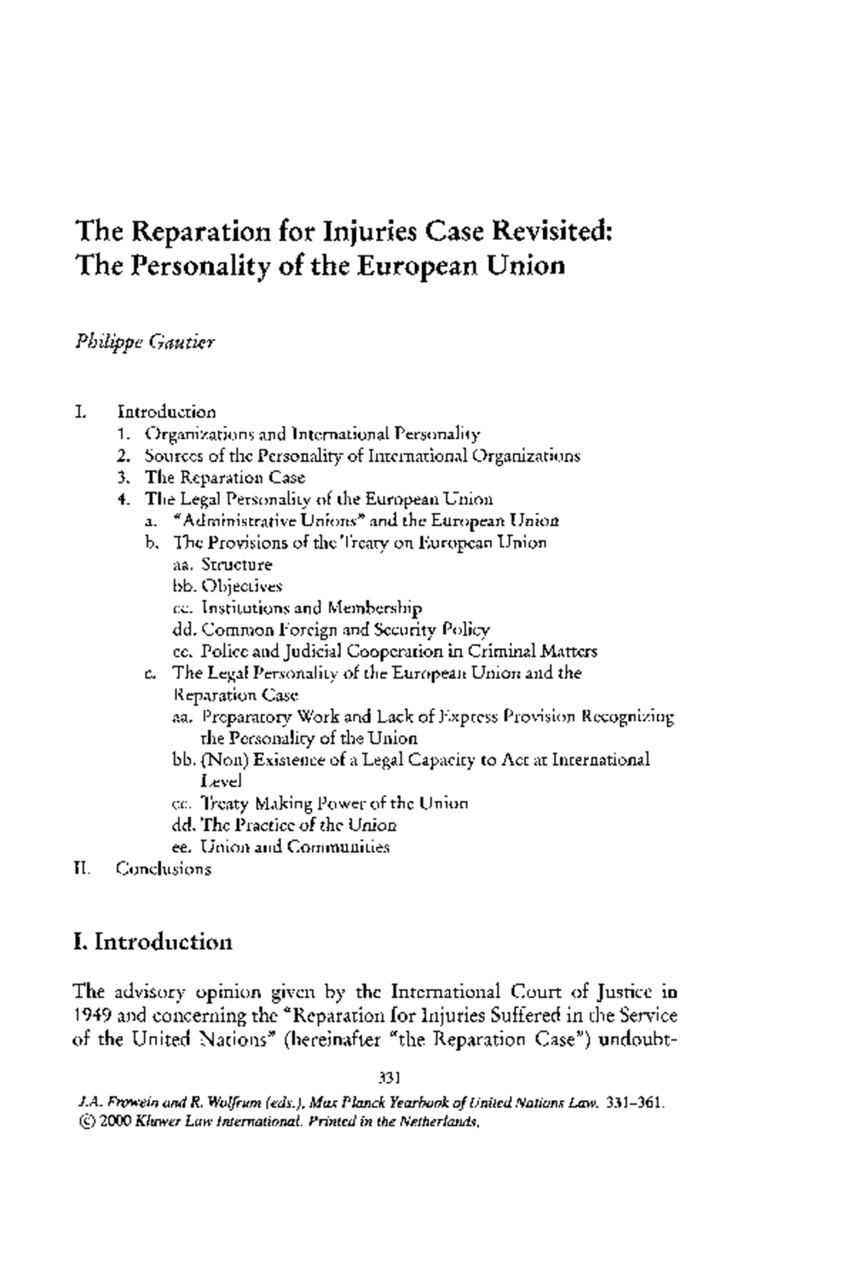 Reparations Case Revisited: EU Personality in International Law - Studocu