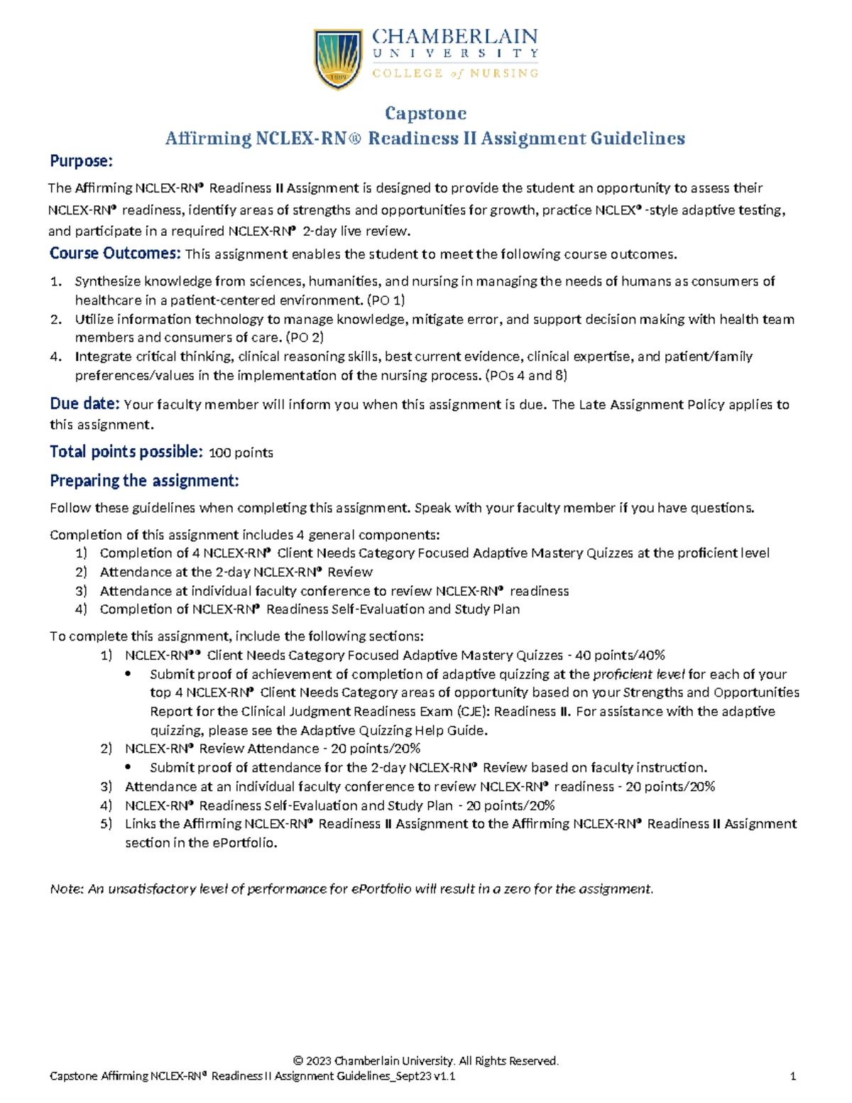 Capstone Course: NCLEX-RN® Readiness II Assignment Guidelines - Studocu