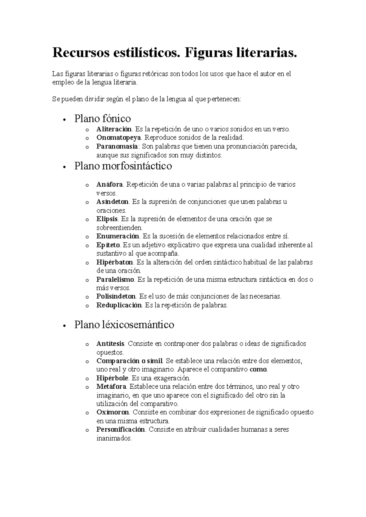 Recursos estilísticos: Figuras literarias y su clasificación - Studocu