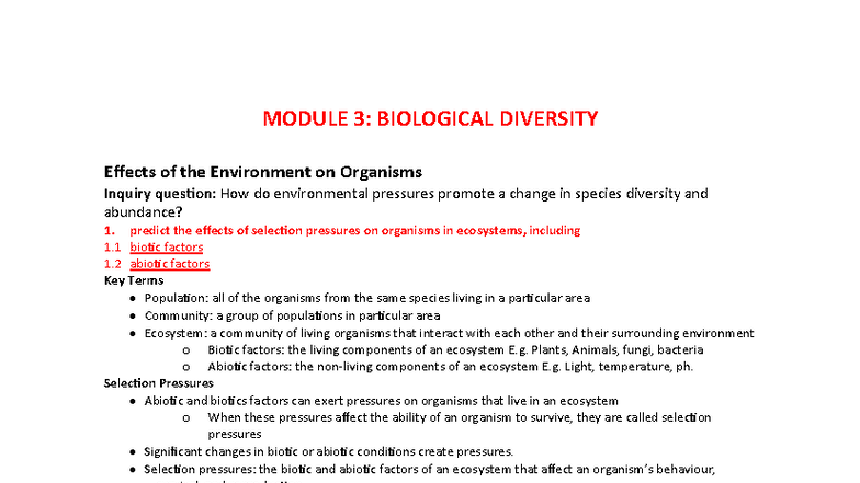 MOD 3: Biological Diversity - Environmental Pressures & Adaptations ...
