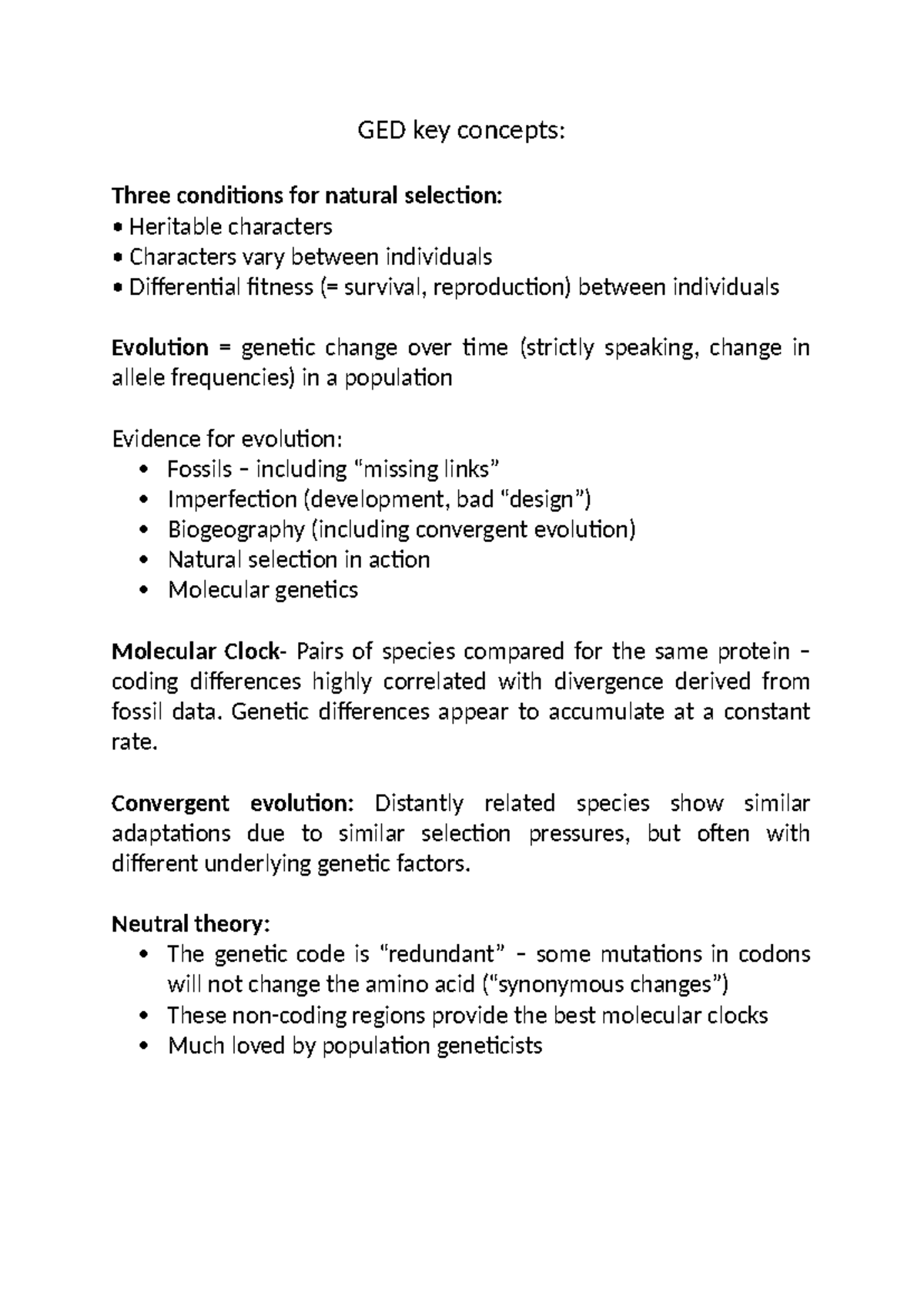 GED Key Concepts - Summary on Genes, Evolution and Development - Studocu