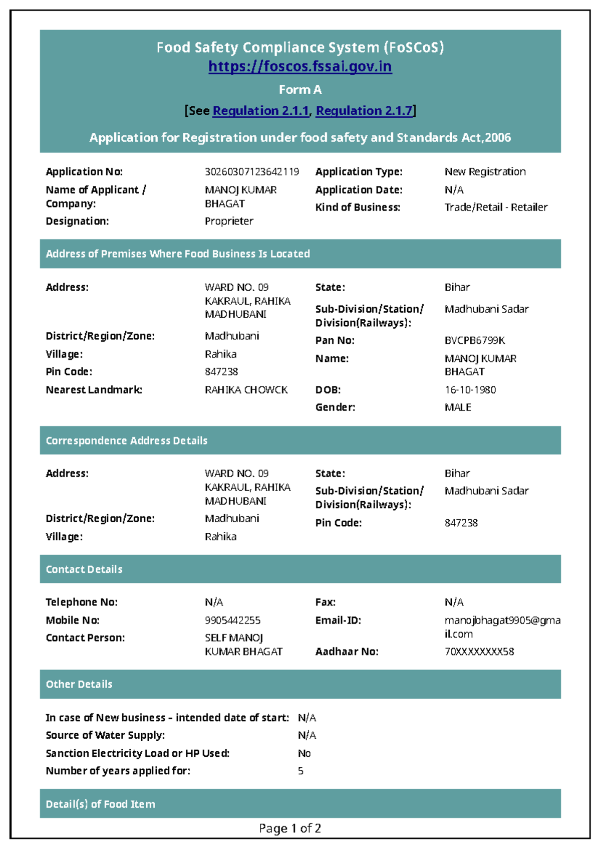 Food Safety Compliance System (FoSCoS) Registration Application - Studocu