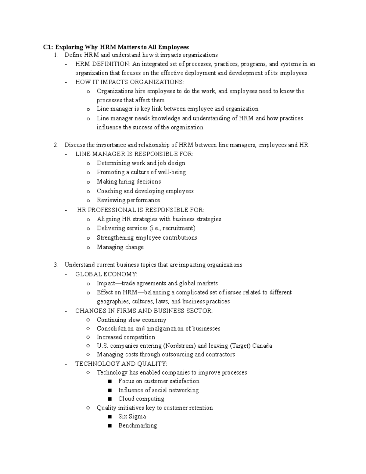 C1-C11: Comprehensive HRM Exam Review Note Guide - Studocu
