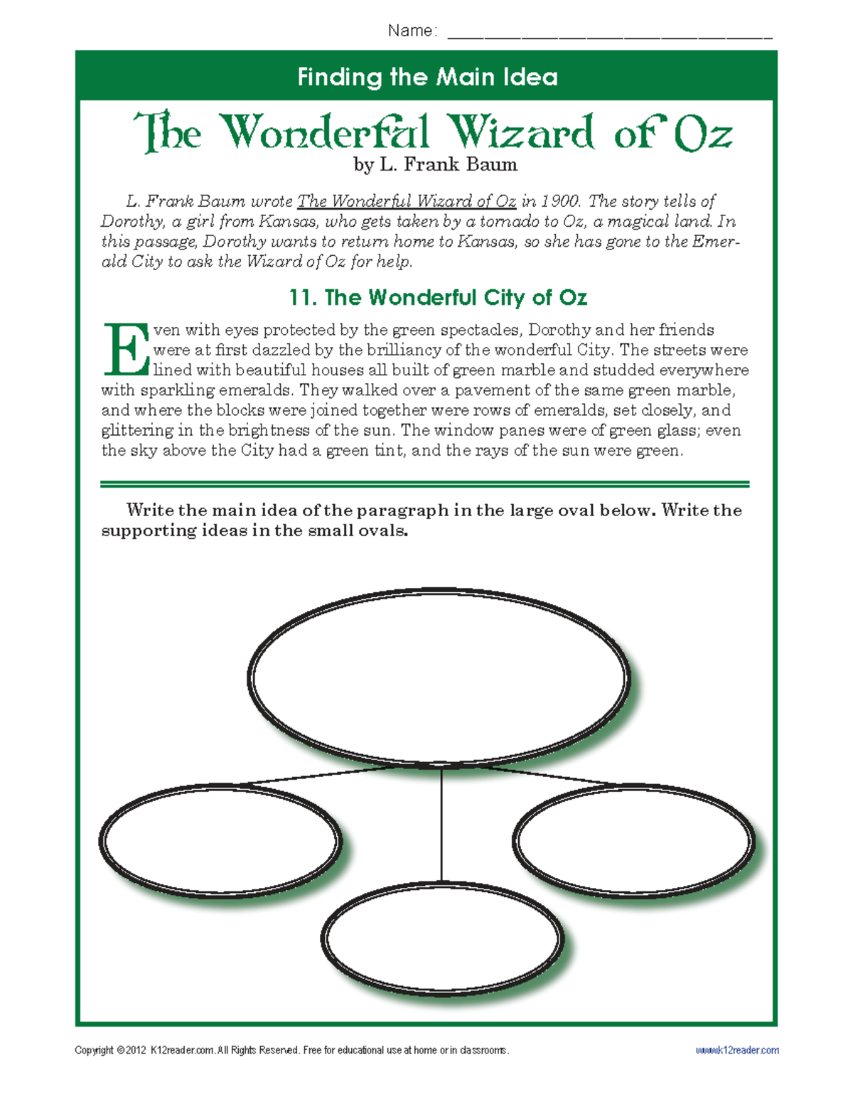 Finding the Main Idea: The Wonderful Wizard of Oz (E 11) - Studocu