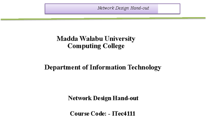 Network Design Hand-out: ITec4111 - IP Addressing & Routing Protocols ...
