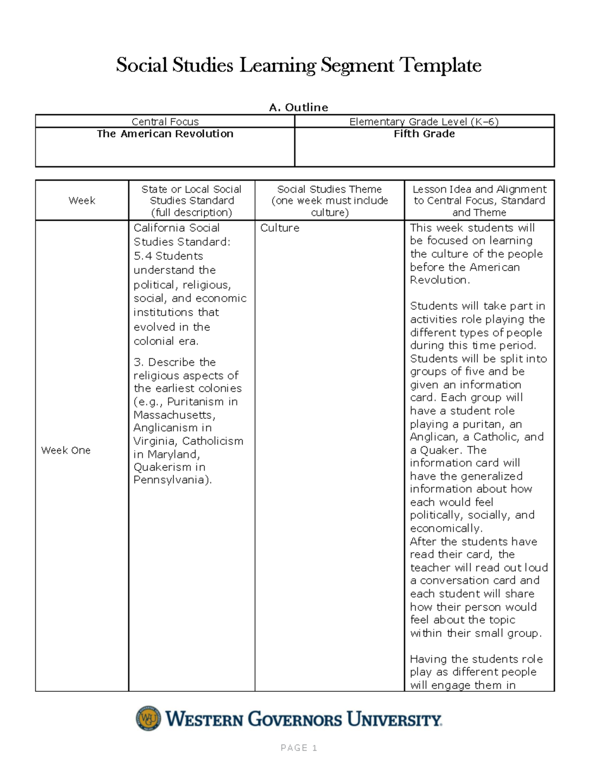 **Social Studies Method Task 1: Planning an Engaging Unit on the ...