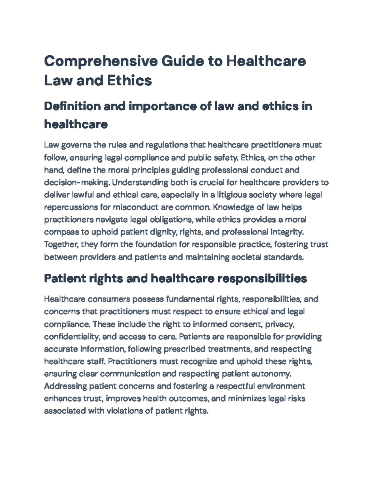 Comprehensive Guide to Healthcare Law & Ethics: Key Concepts ...