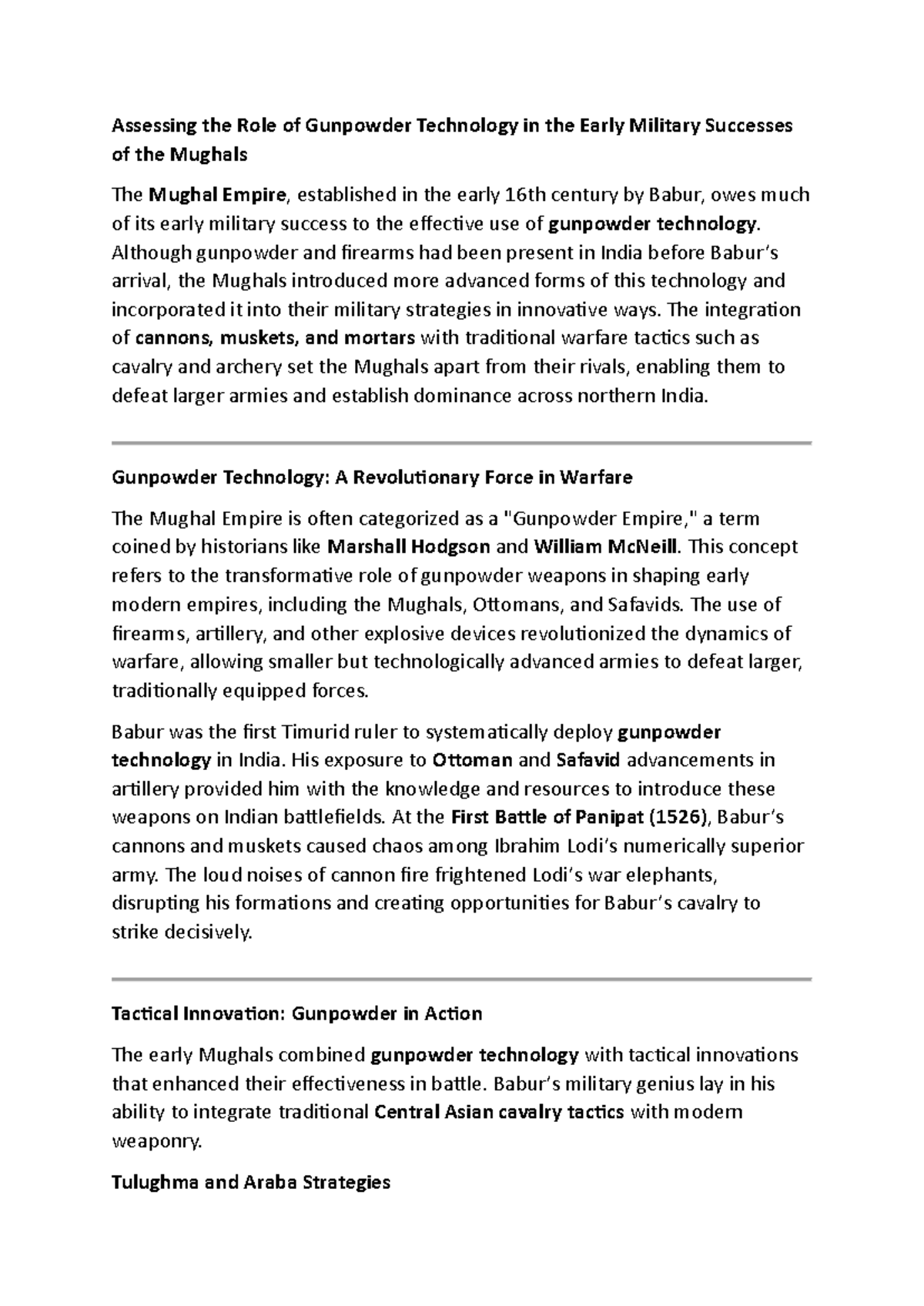 The impact of gunpowder technology on Mughal military success - Studocu