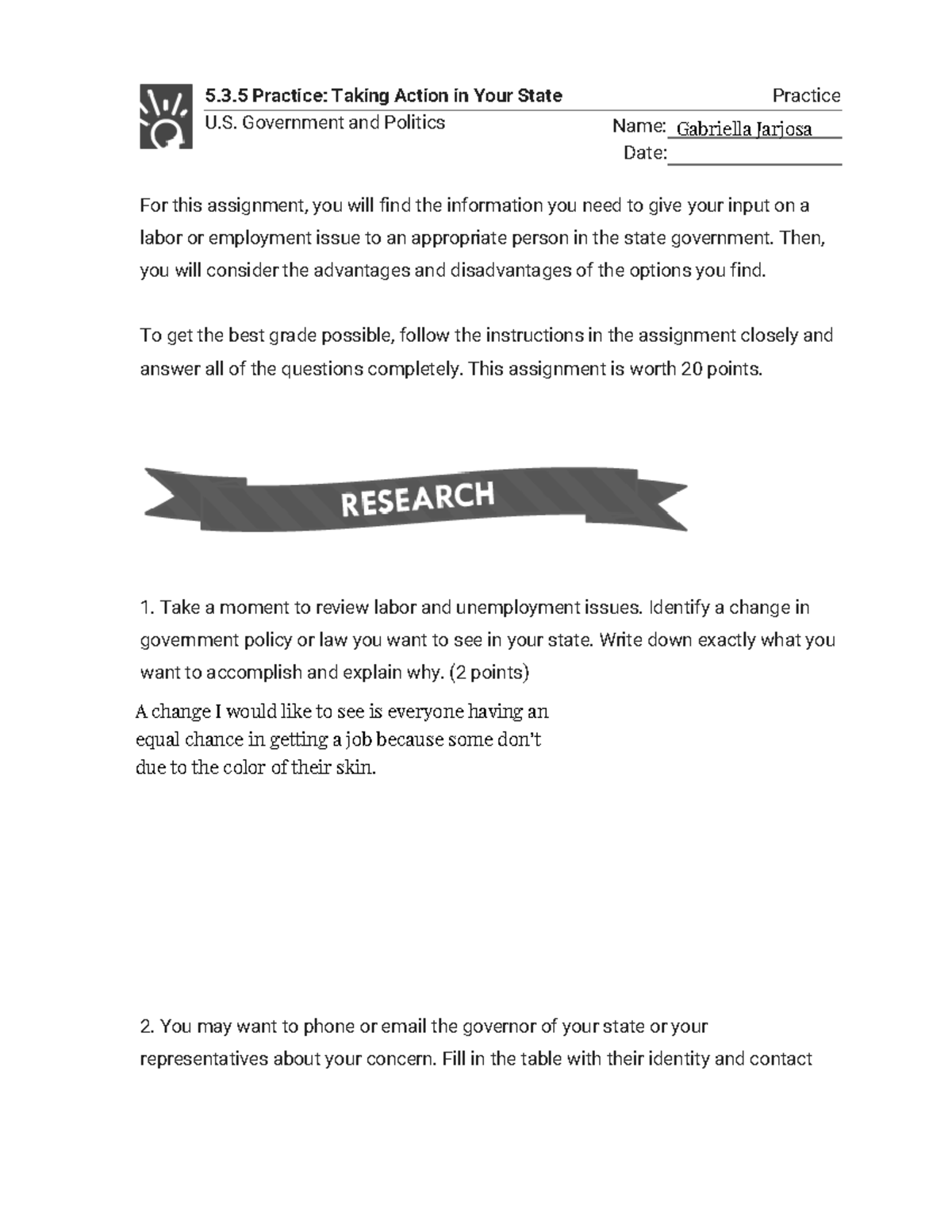 U.S. Gov & Politics 5.3.5 Practice: Taking Action in Your State - Studocu
