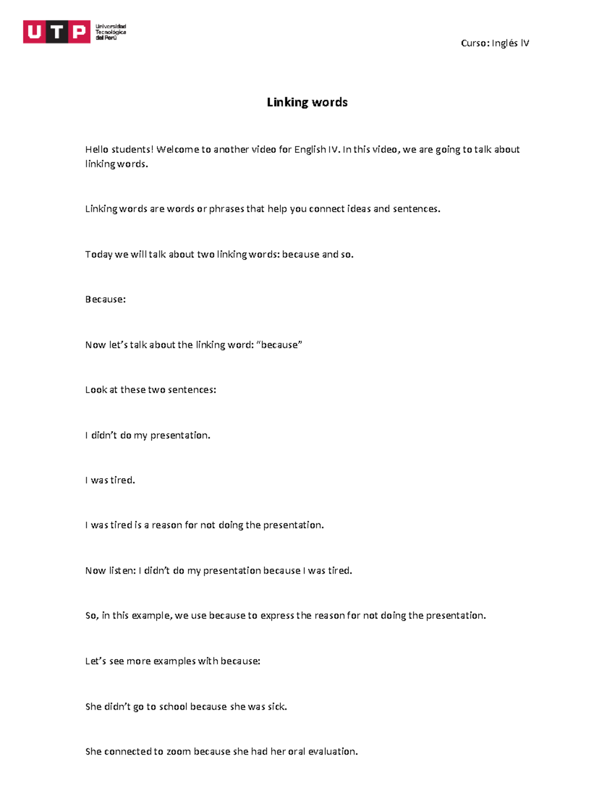 S2 Ingls-words - ingles para aprender - Curso: Inglés lV Linking words ...