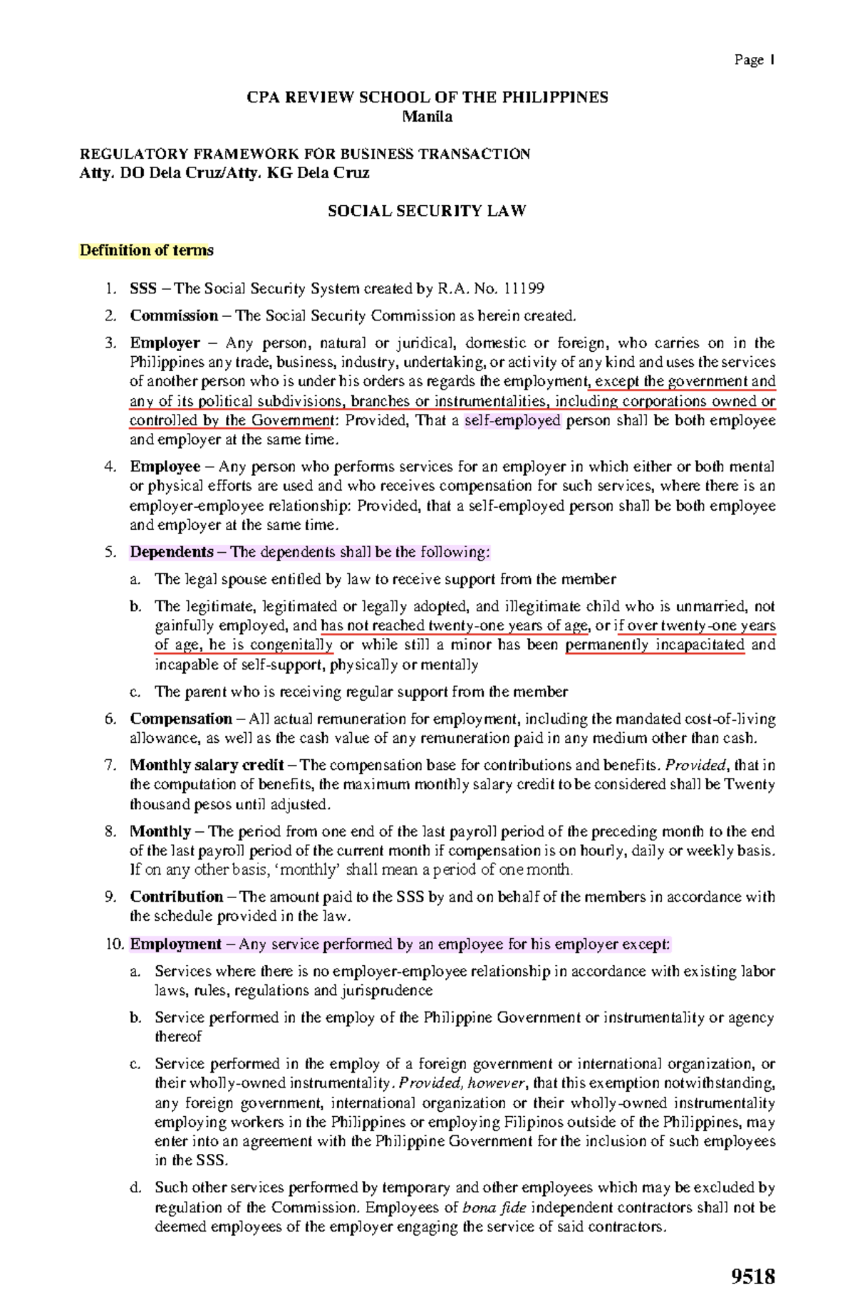 95 1 8 Social Securities Law - CPA REVIEW SCHOOL OF THE PHILIPPINES ...
