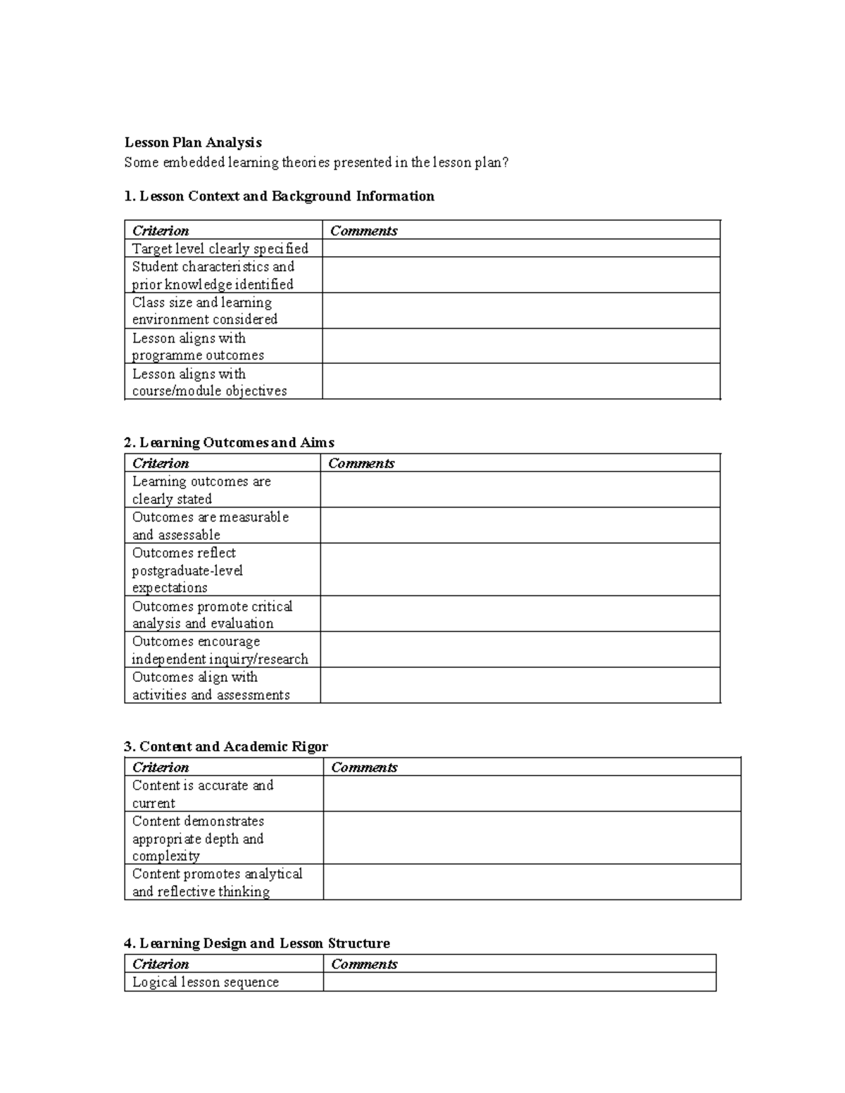 Lesson Plan Analysis 262: Evaluating Learning Theories and Strategies ...