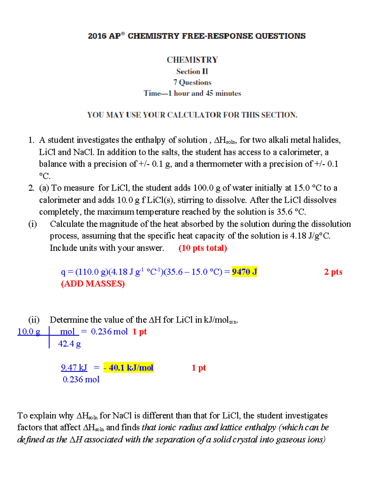 2016 AP Chemistry Practice Exam: Enthalpy & Reaction Dynamics - Studocu