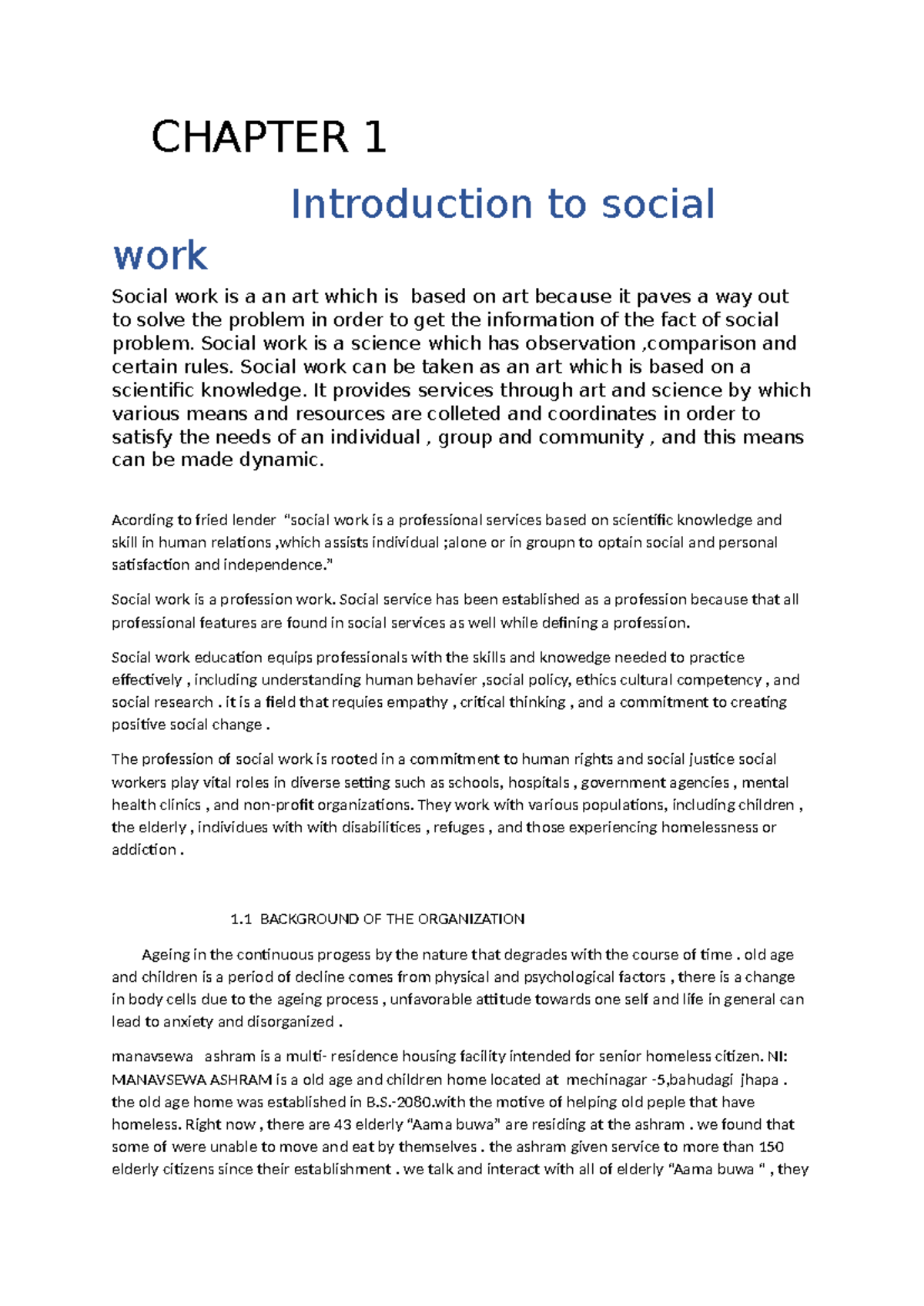 love light society - CHAPTER 1 Introduction to social work Social work ...
