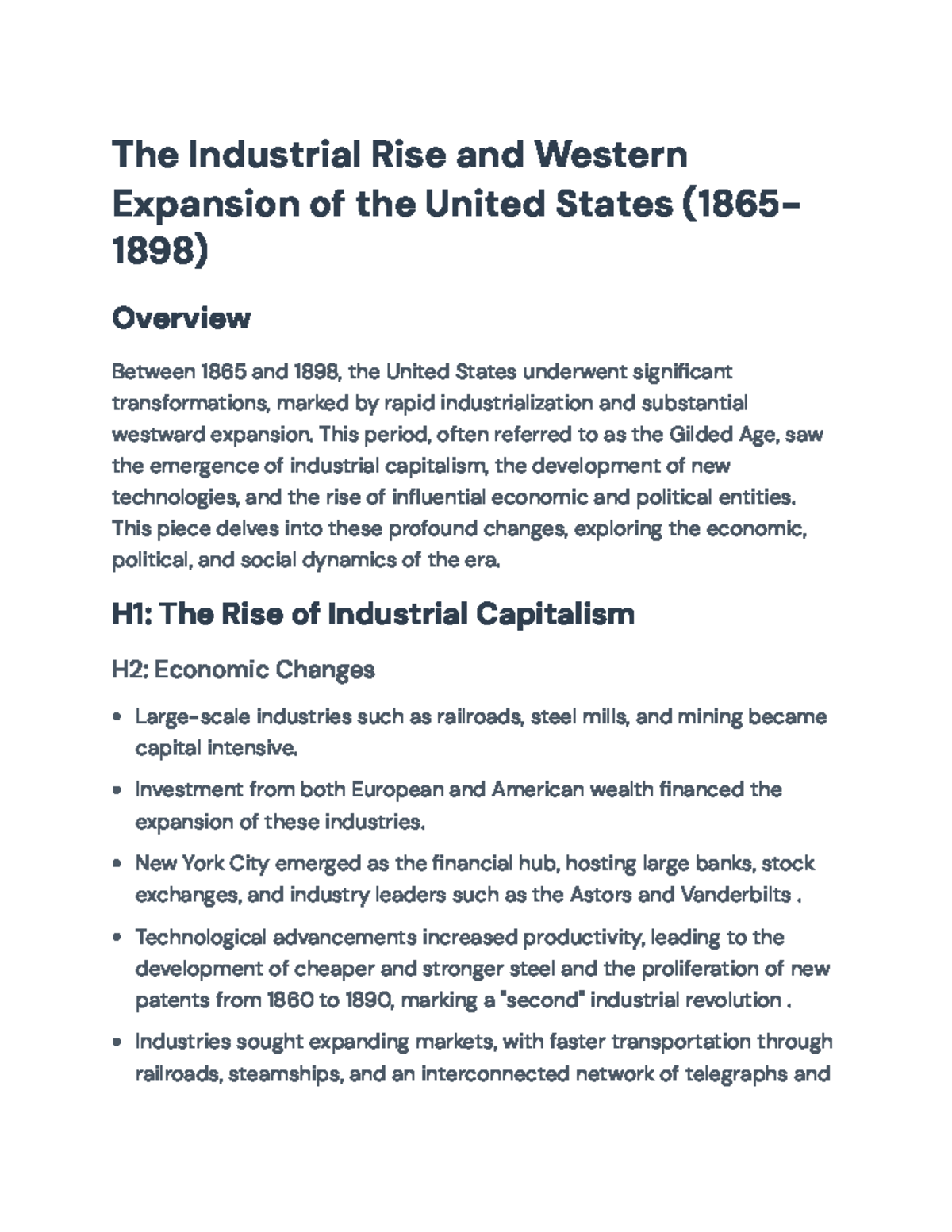 The Industrial Rise and Western Expansion of the U.S. (1865-1898) - The ...