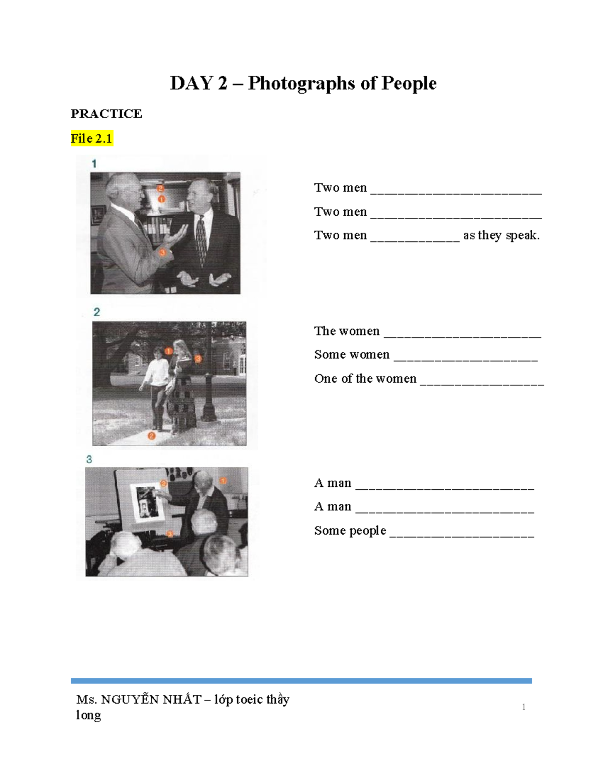 DAY 2 - TOEIC Practice: Photographs of People - Studocu