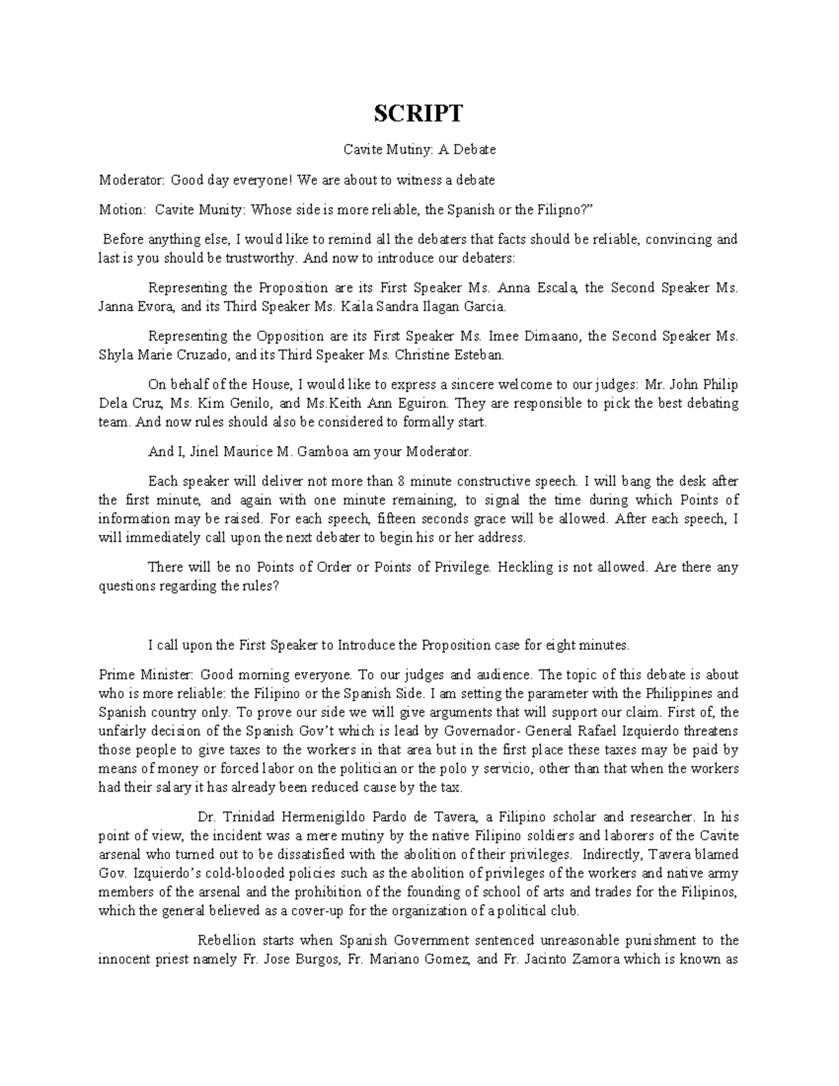 485998592 Script Debate docx - SCRIPT Cavite Mutiny: A Debate Moderator ...