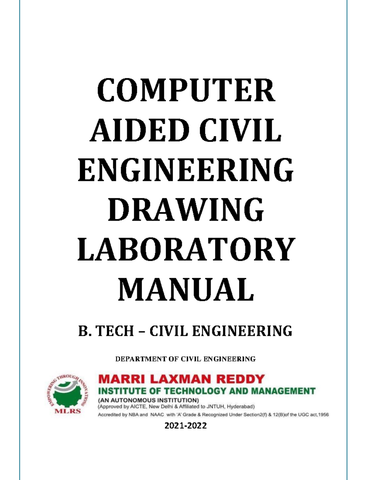 Computer Aided Civil Engineering Drawing Lab Manual (B.Tech - 2021-22 ...