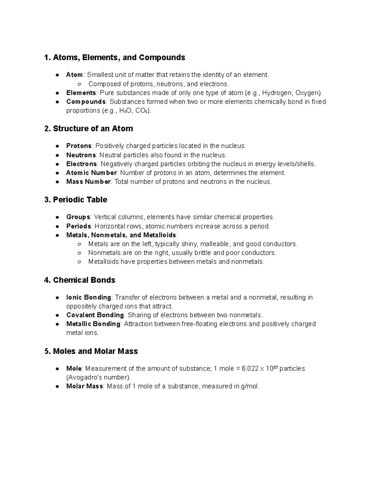 Chem 101 Study Guide: Atoms, Bonds, and the Periodic Table - Studocu
