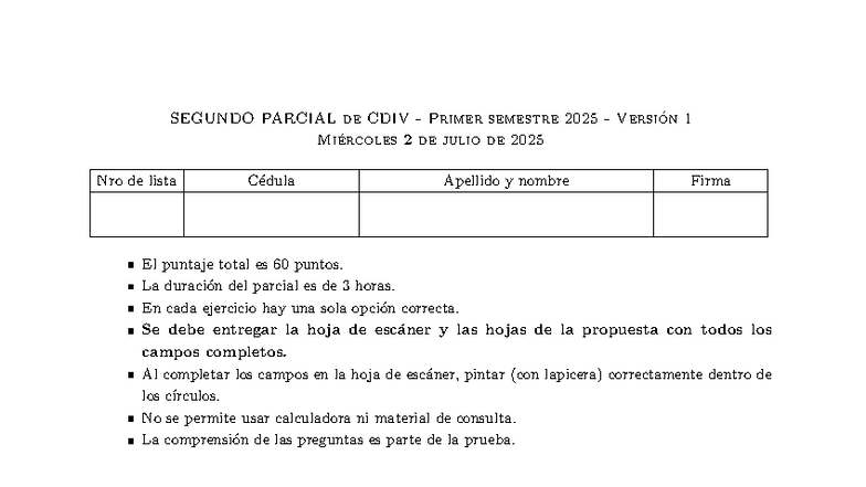 SEGUNDO PARCIAL CDIV 2025 - Primer Semestre: Ejercicios y Soluciones ...