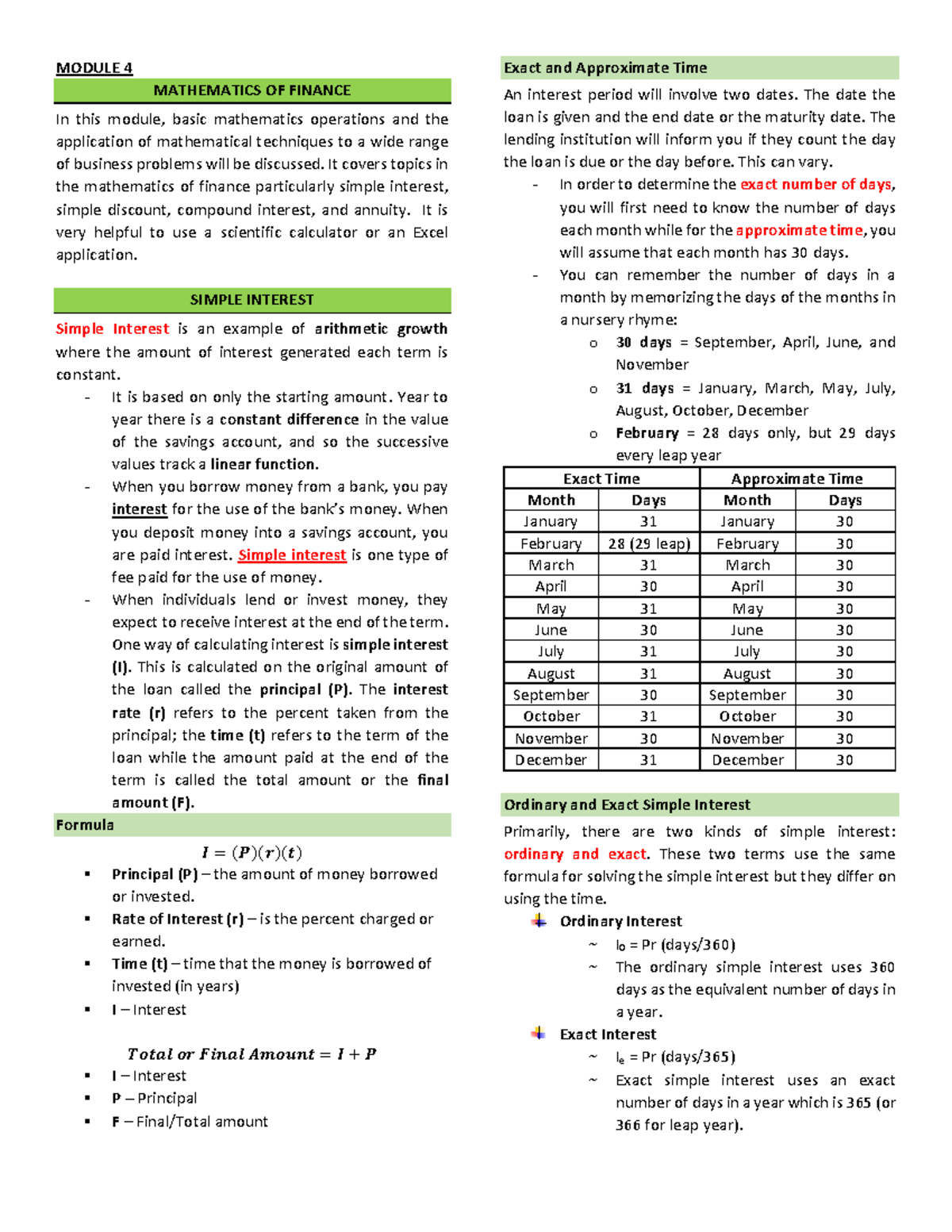 MMW 4 Finals: Mathematics of Finance Concepts and Formulas - Studocu