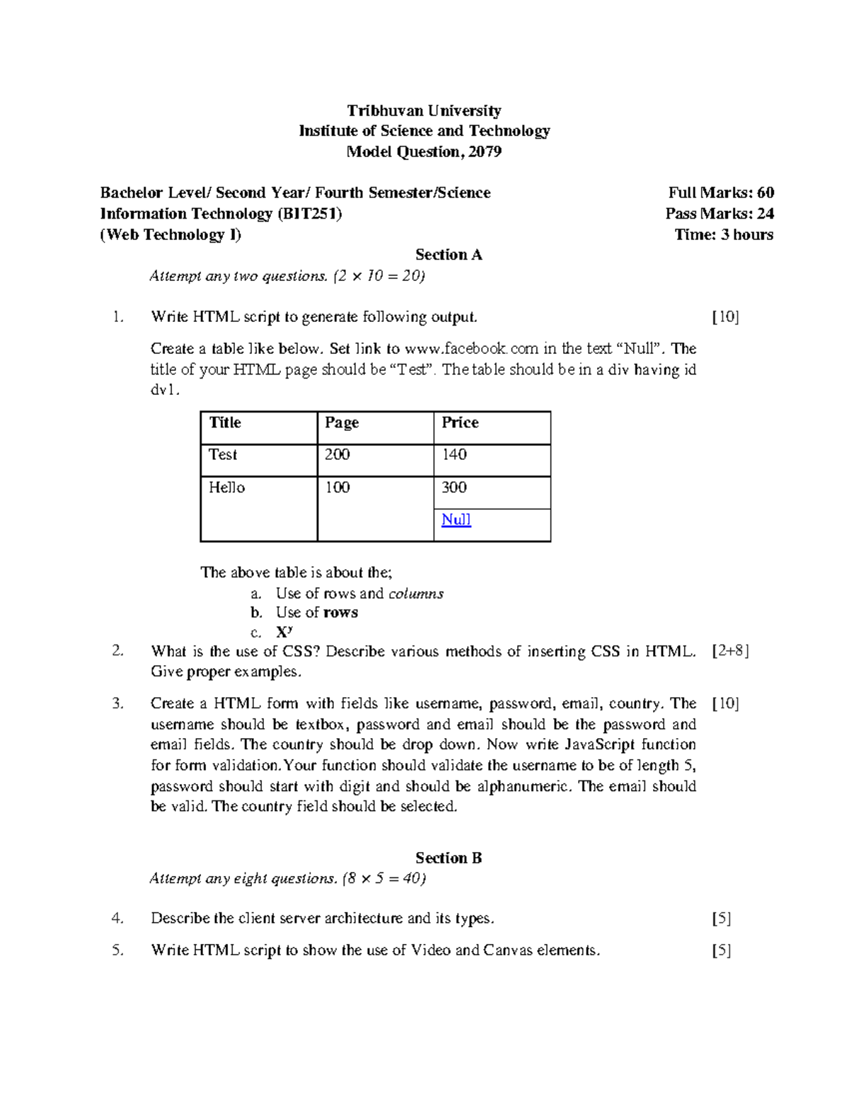 Bit fourth semester model question iost188 - Institute of Science and ...