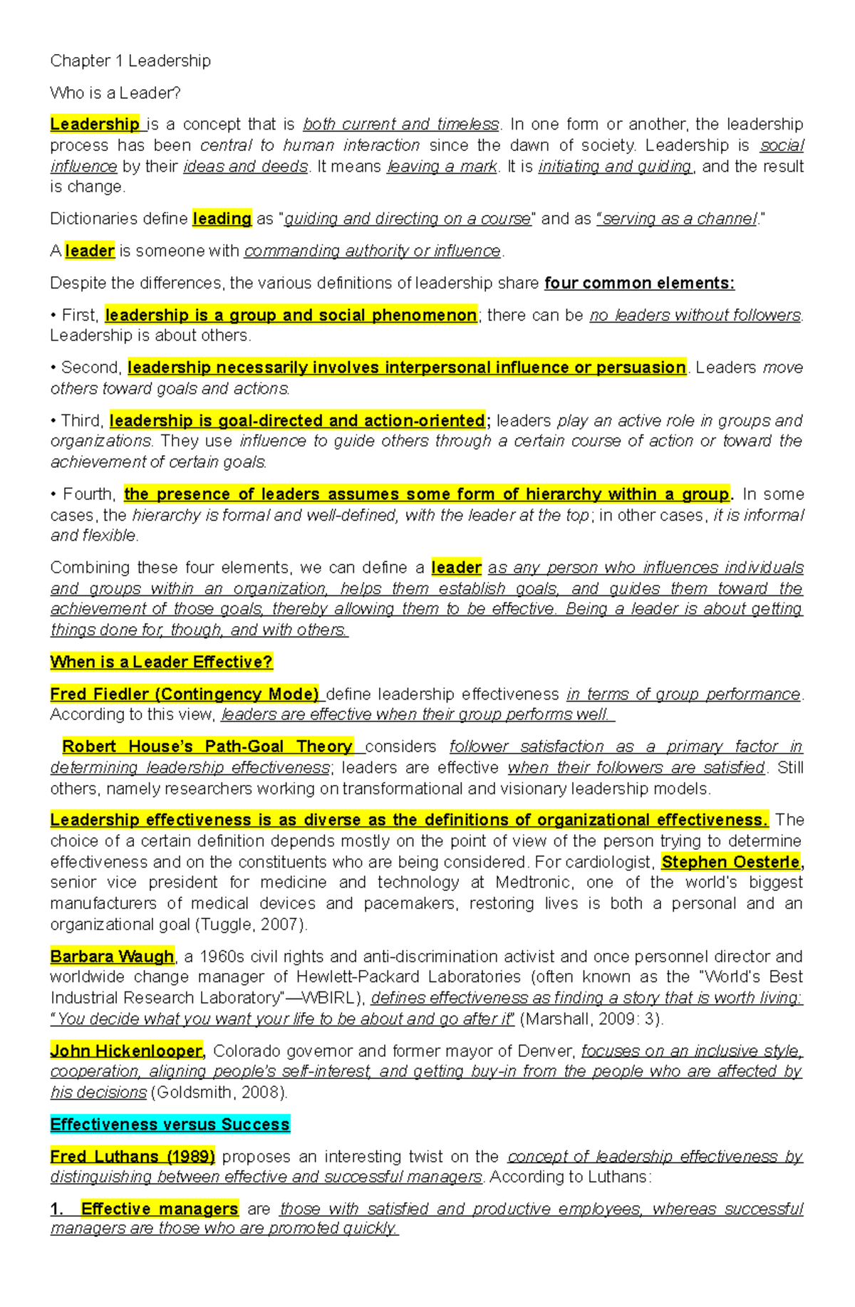 Chapter 1: Understanding the Essence of Leadership Principles - Studocu