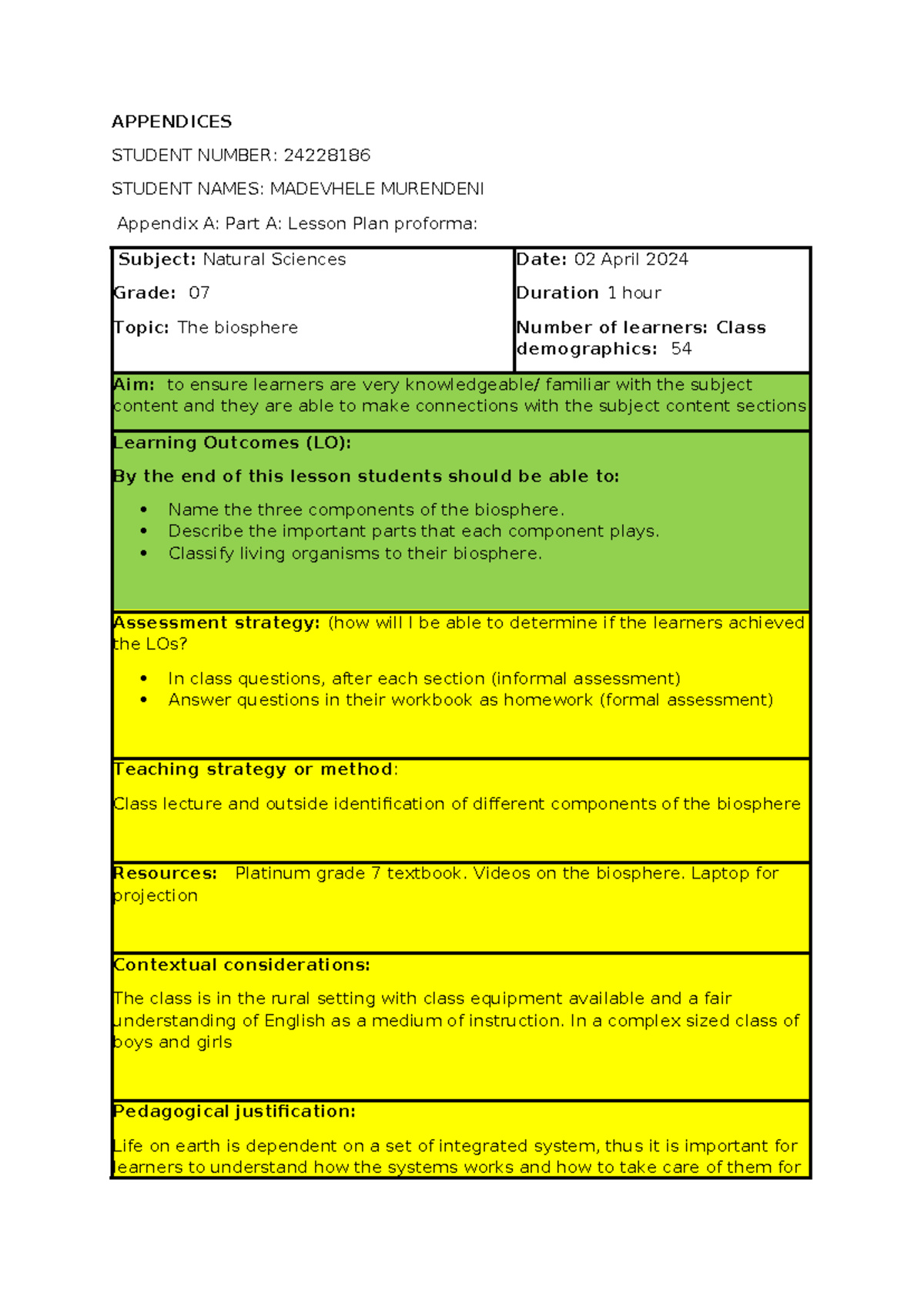 Lesson Plan Part A Blank Pro forma (2024) 101119 - APPENDICES STUDENT ...