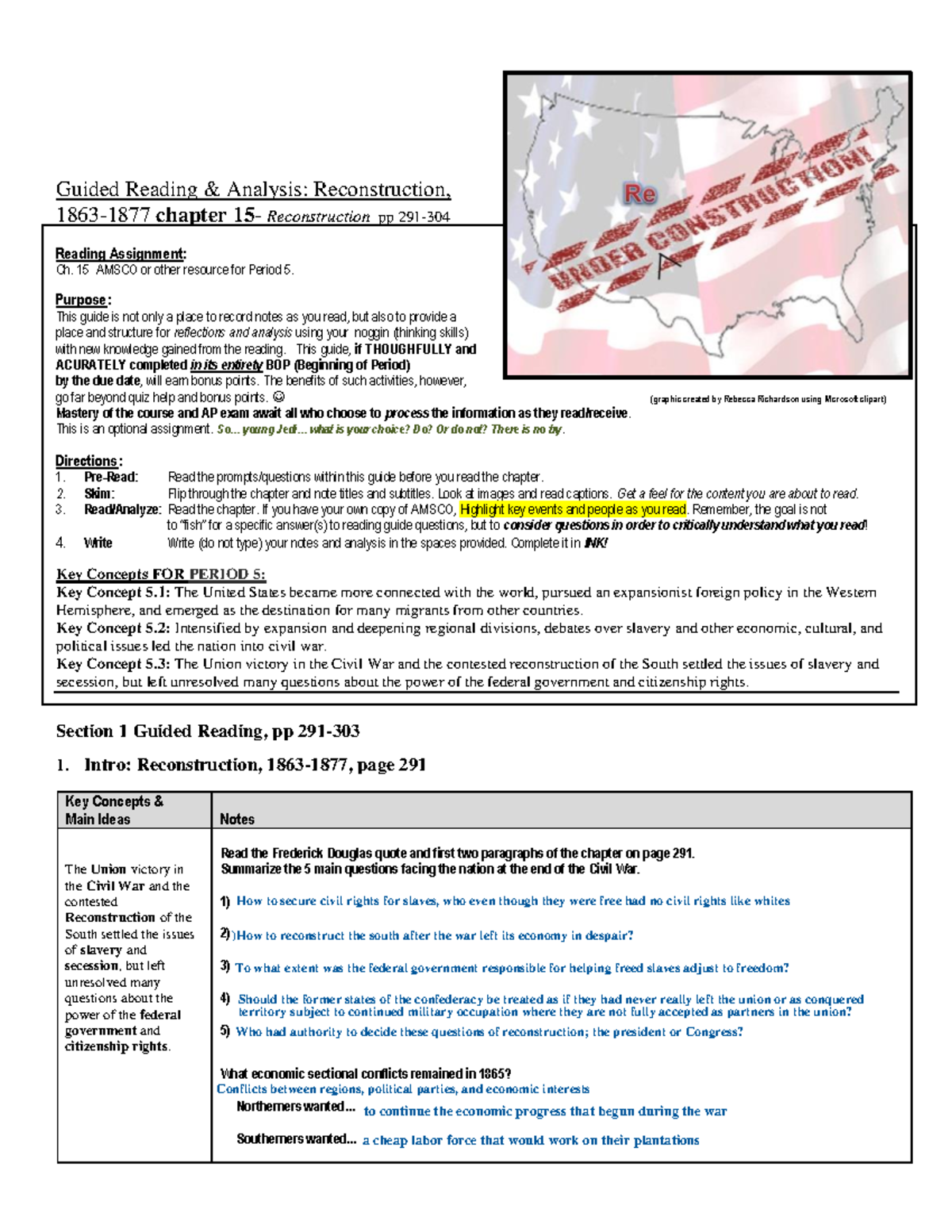 Isabel Brooks - Amsco Reading Guide 15 - Guided Reading & Analysis ...