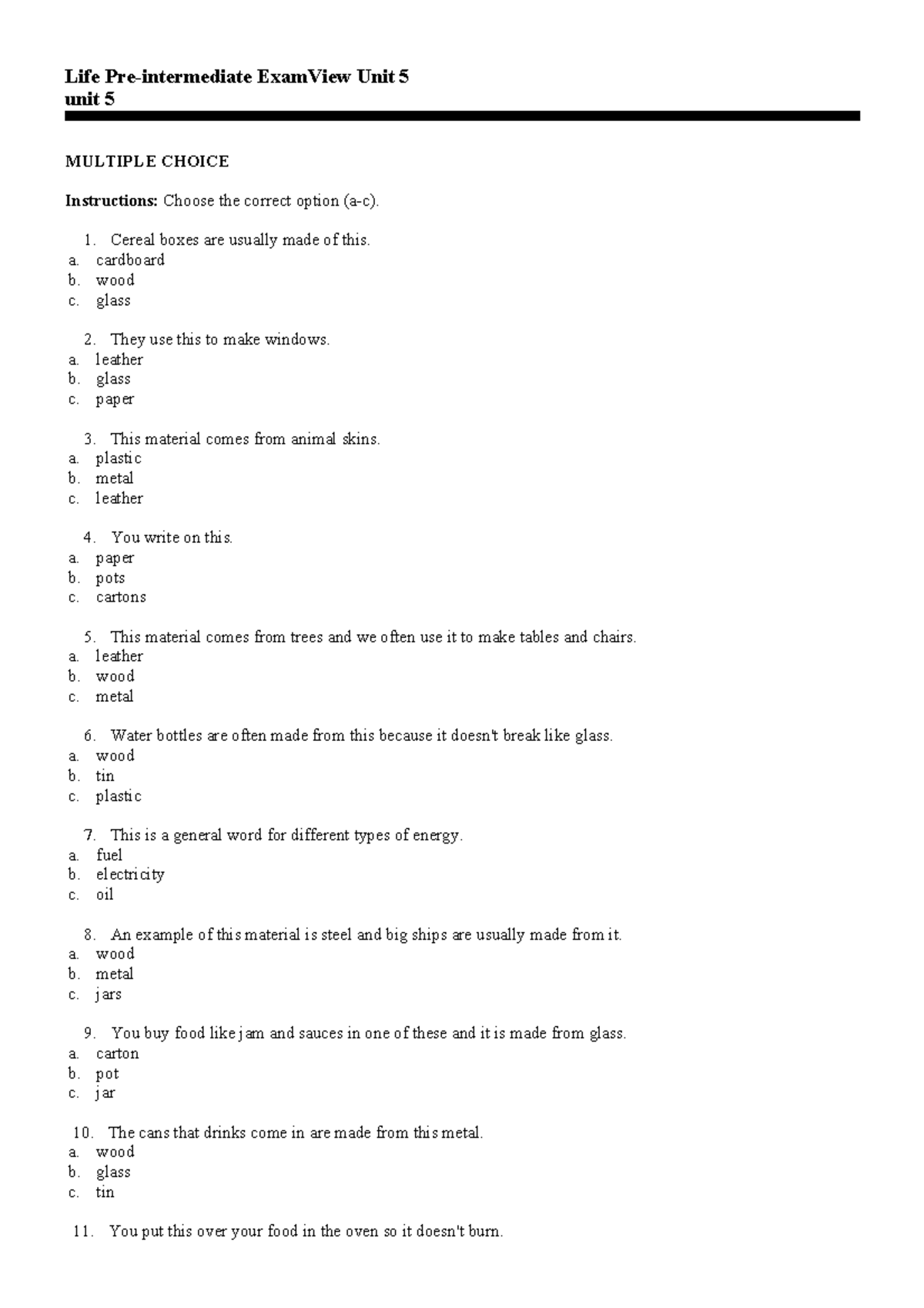 Bai tap anhhhhhhhhh - ásdsada - Life Pre-intermediate ExamView Unit 5 ...