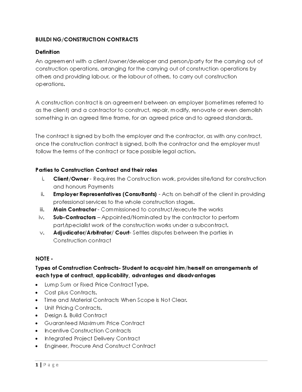 Construction Contract Notes: Legal Context & Key Provisions - Studocu