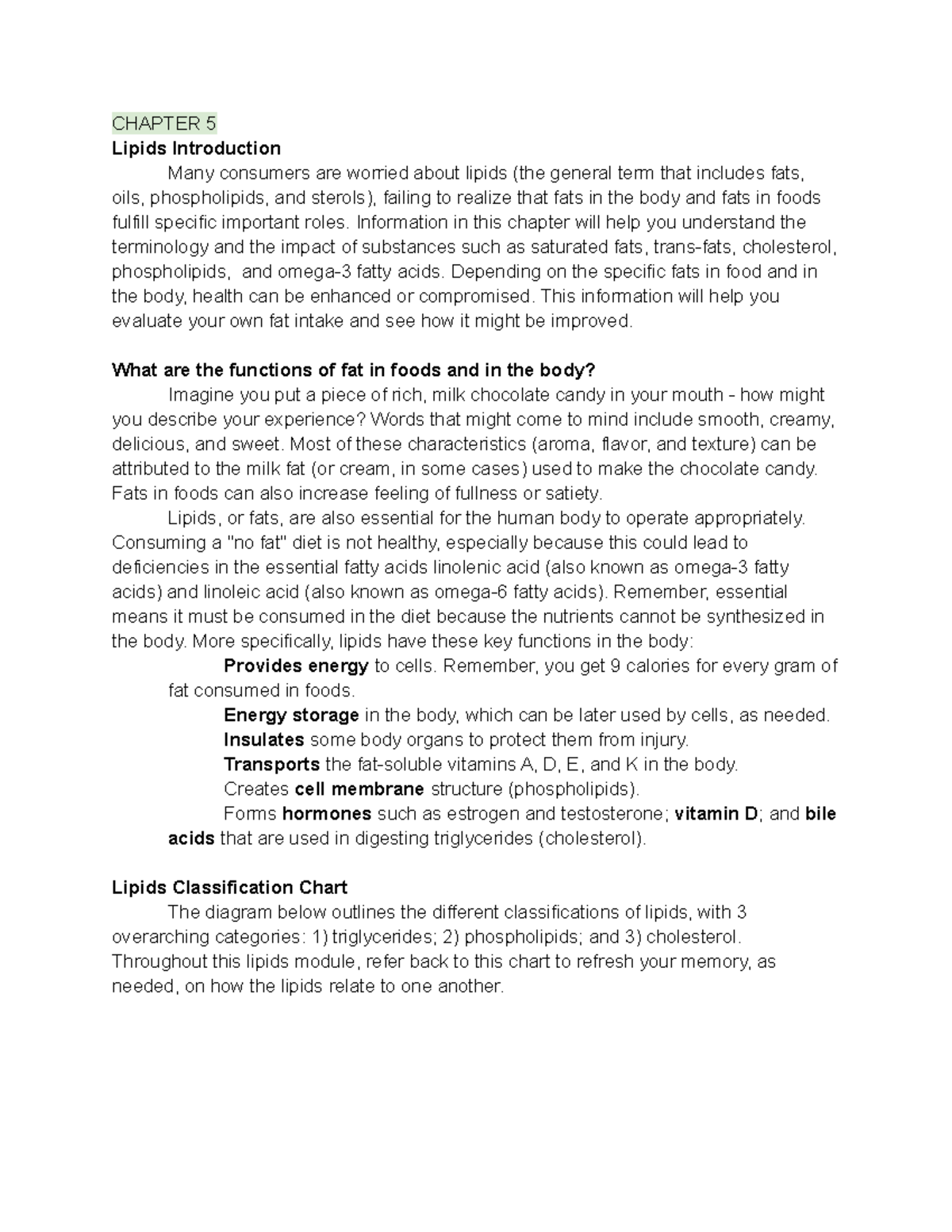 NDFS 100 - Exam #2 Review: Understanding Lipids and Their Functions ...