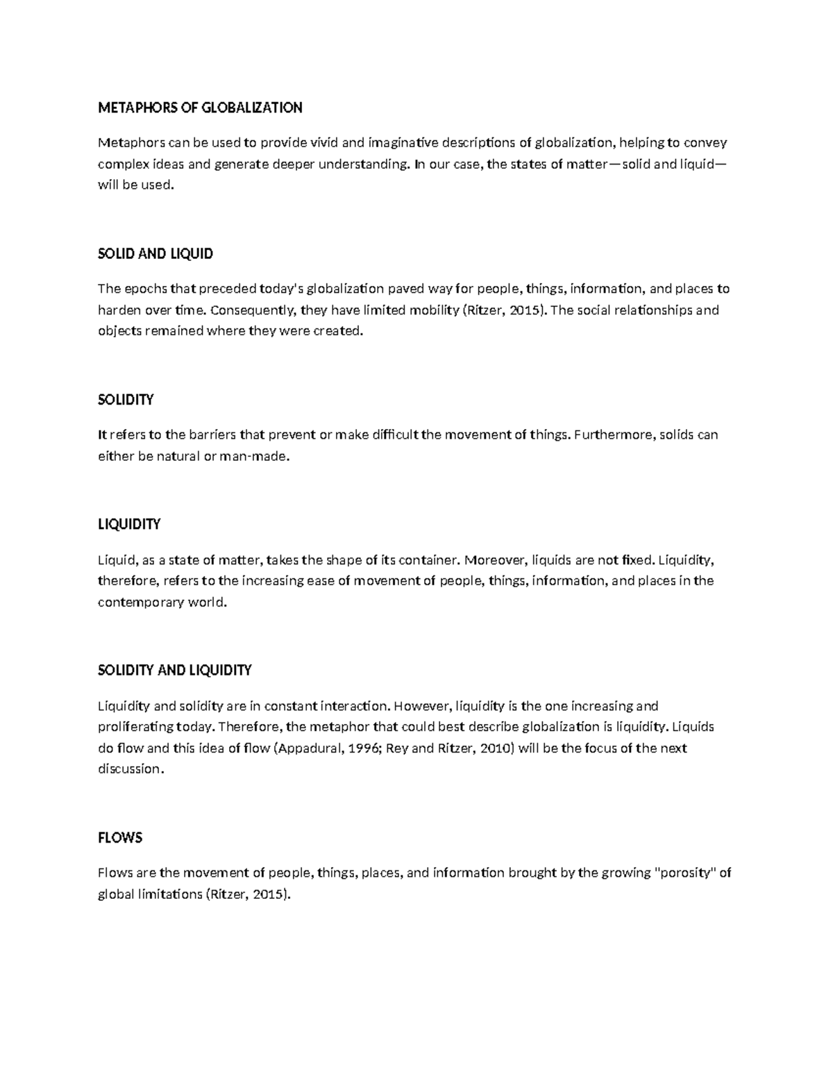 Metaphors of Globalization: Solid and Liquid Dimensions Explained - Studocu