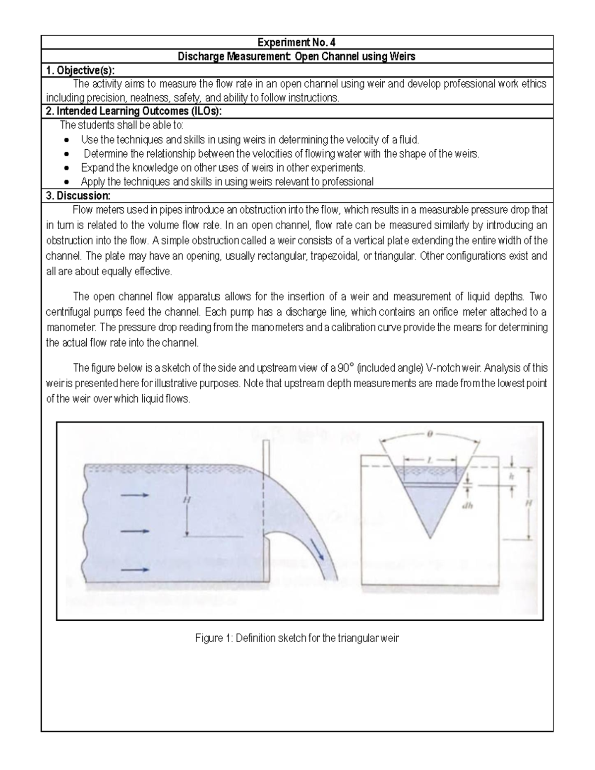 Experiment 4: Discharge Measurement in Open Channels via Weir Analysis ...