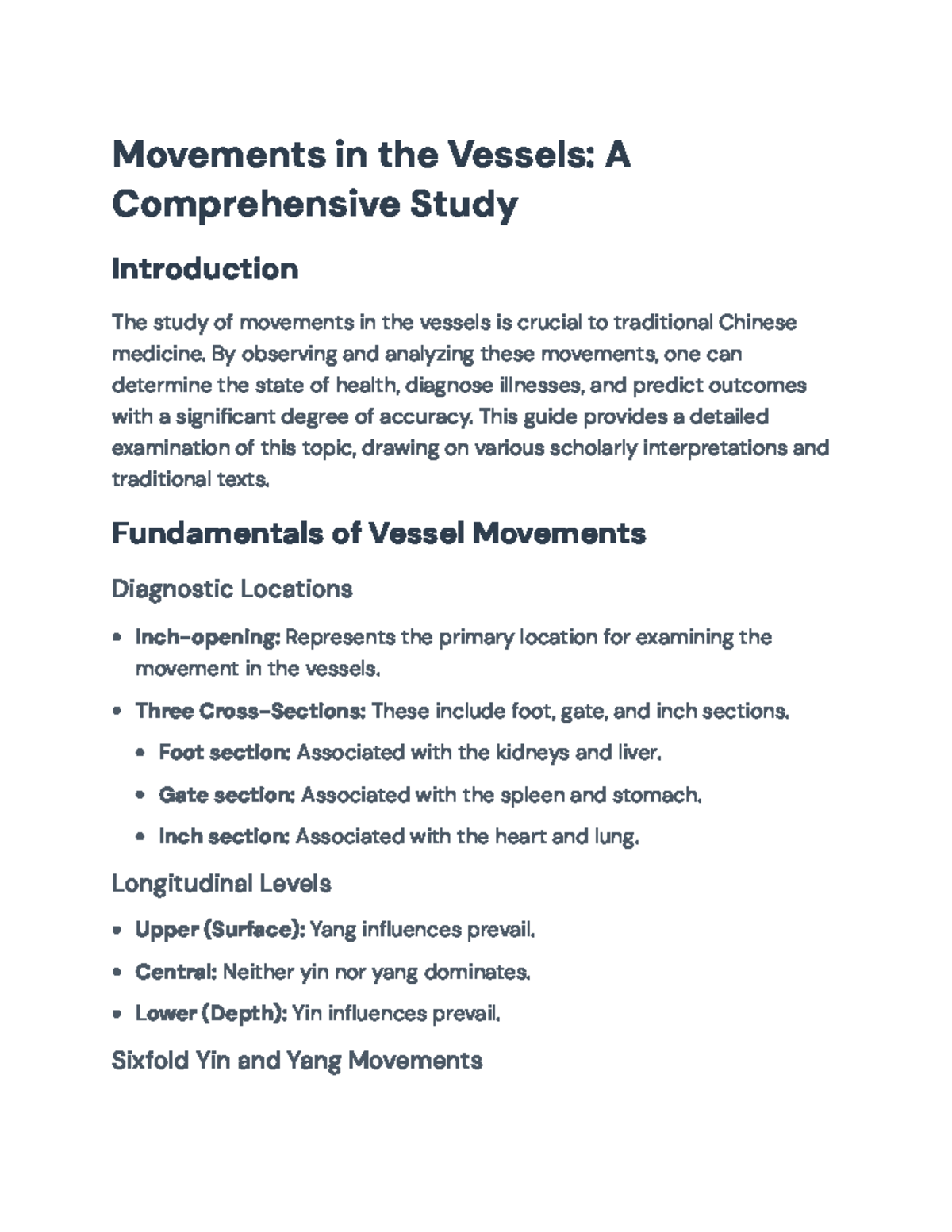 Traditional Chinese Medicine: Guide to Vessel Movements Analysis - Studocu
