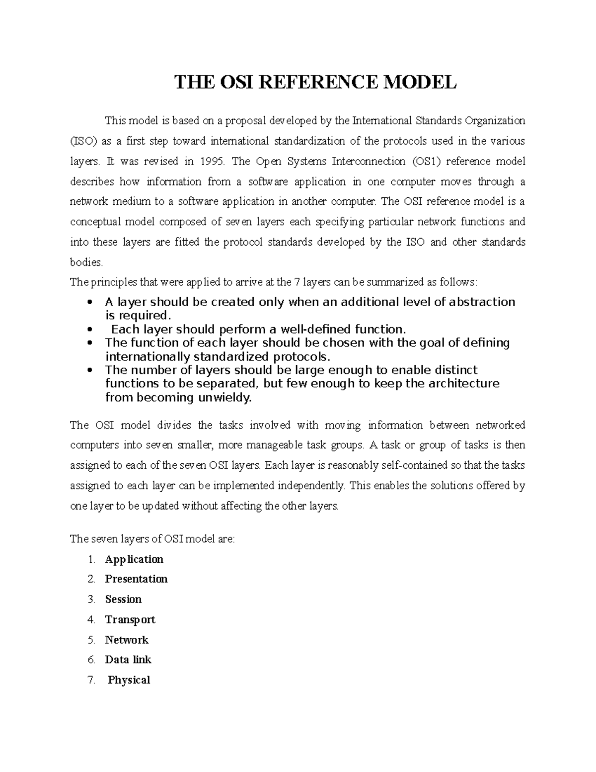 OSI Reference Model - Computer Networks - THE OSI REFERENCE MODEL This ...