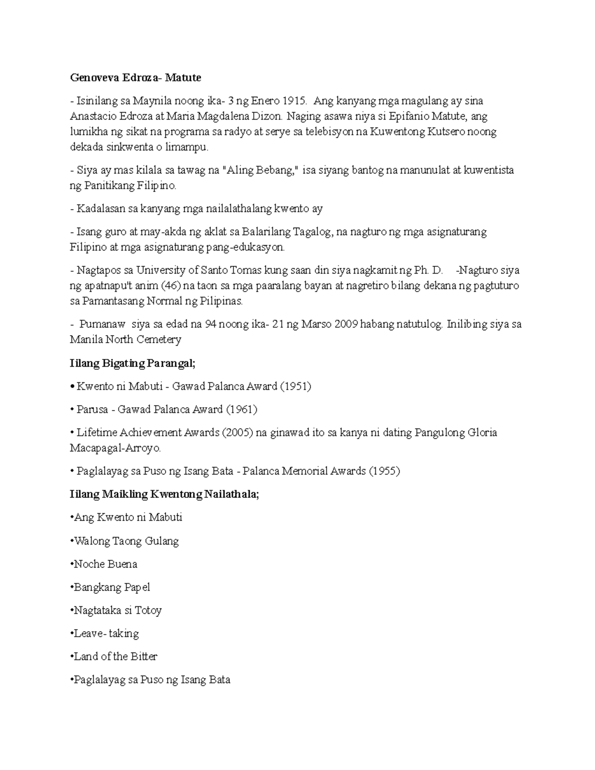 Paglalayag sa Puso ng Isang Bata: Isang Pagsusuri sa Kwento ni Matute - Studocu