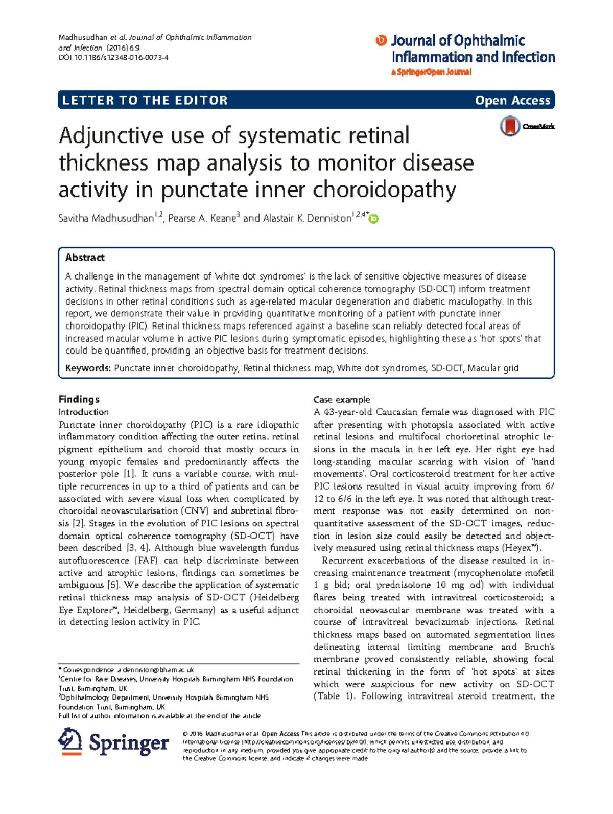 Keane Adjunctive use of systematic retinal thickness map analysis to ...