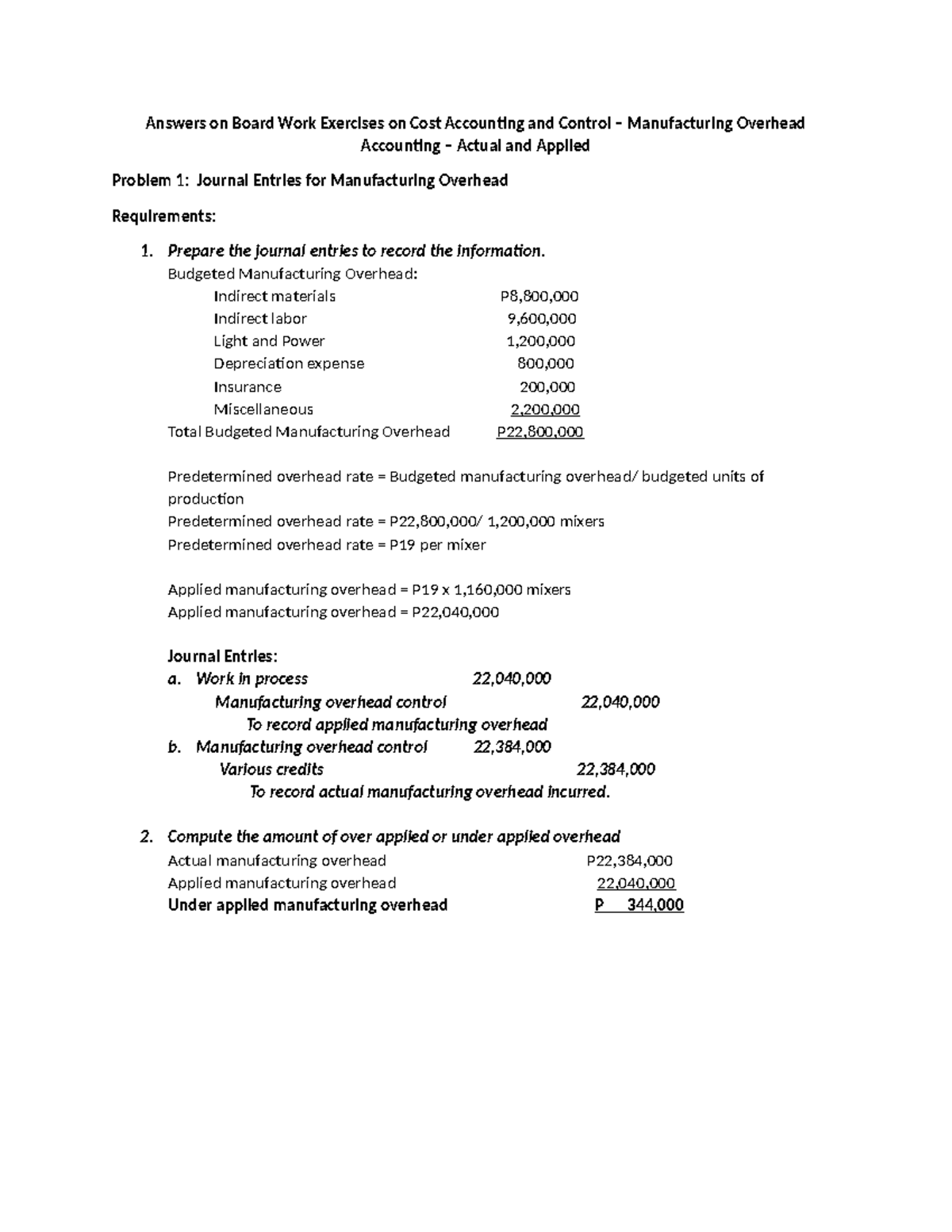 Cost Accounting & Control: Journal Entries on Manufacturing Overhead ...