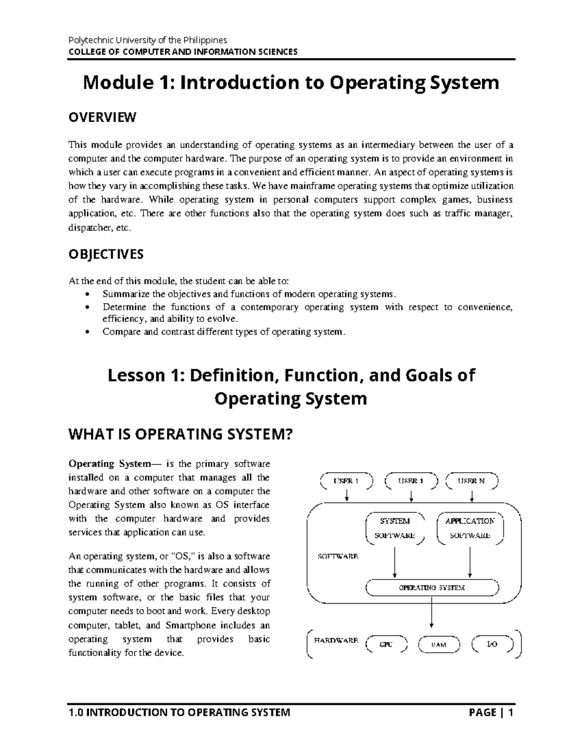 Module 1: Intro to Operating Systems - Overview & Functions - Studocu