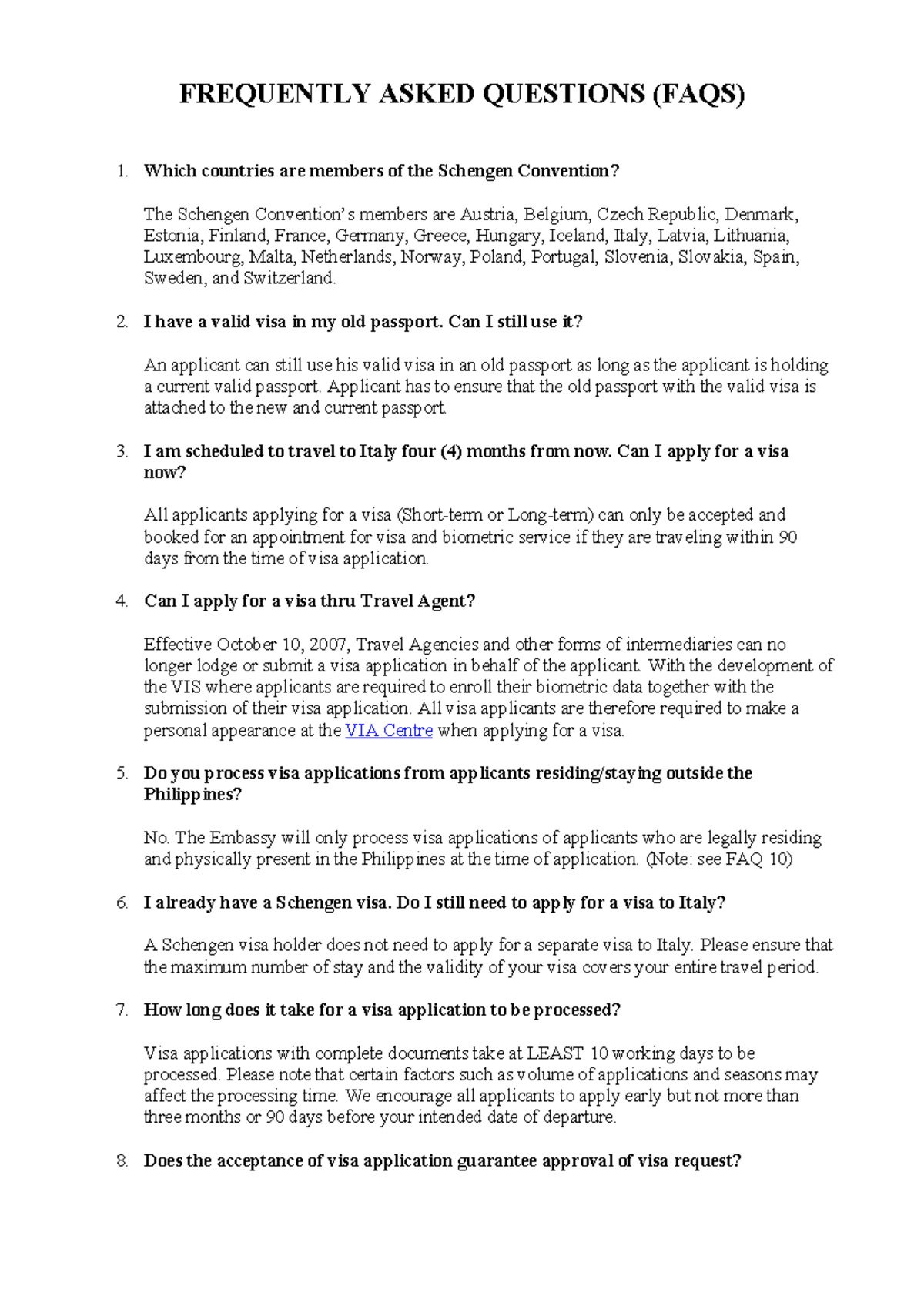 Visa Application FAQs for Italy: Essential Info & Guidelines - Studocu