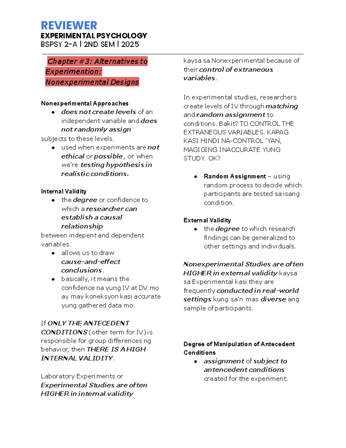 Experimental Psychology Reviewer - EXPERIMENTAL PSYCHOLOGY BSPSY 2-A l ...